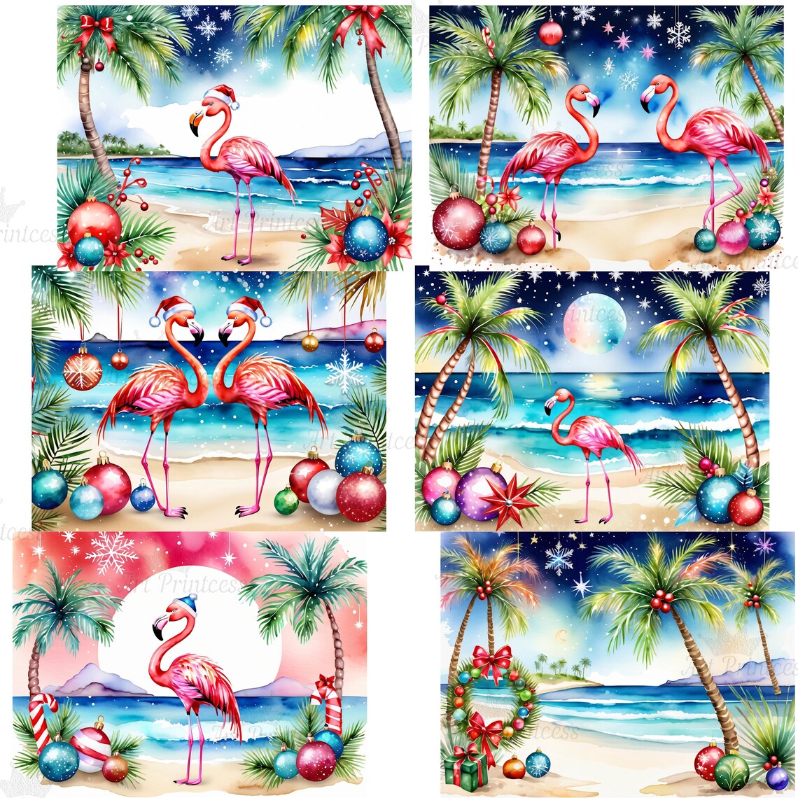 Tropical Christmas Watercolor Palm Tree Clipart Palm Tree Beach ...