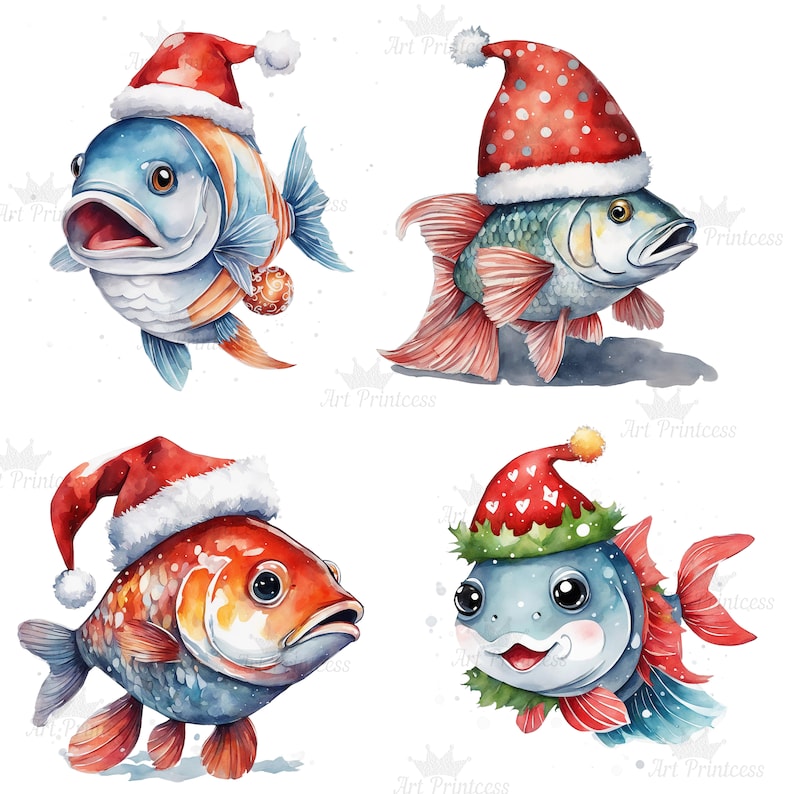 Christmas Fish Clipart PNG Fish in Christmas Hat Clipart Nautical ...
