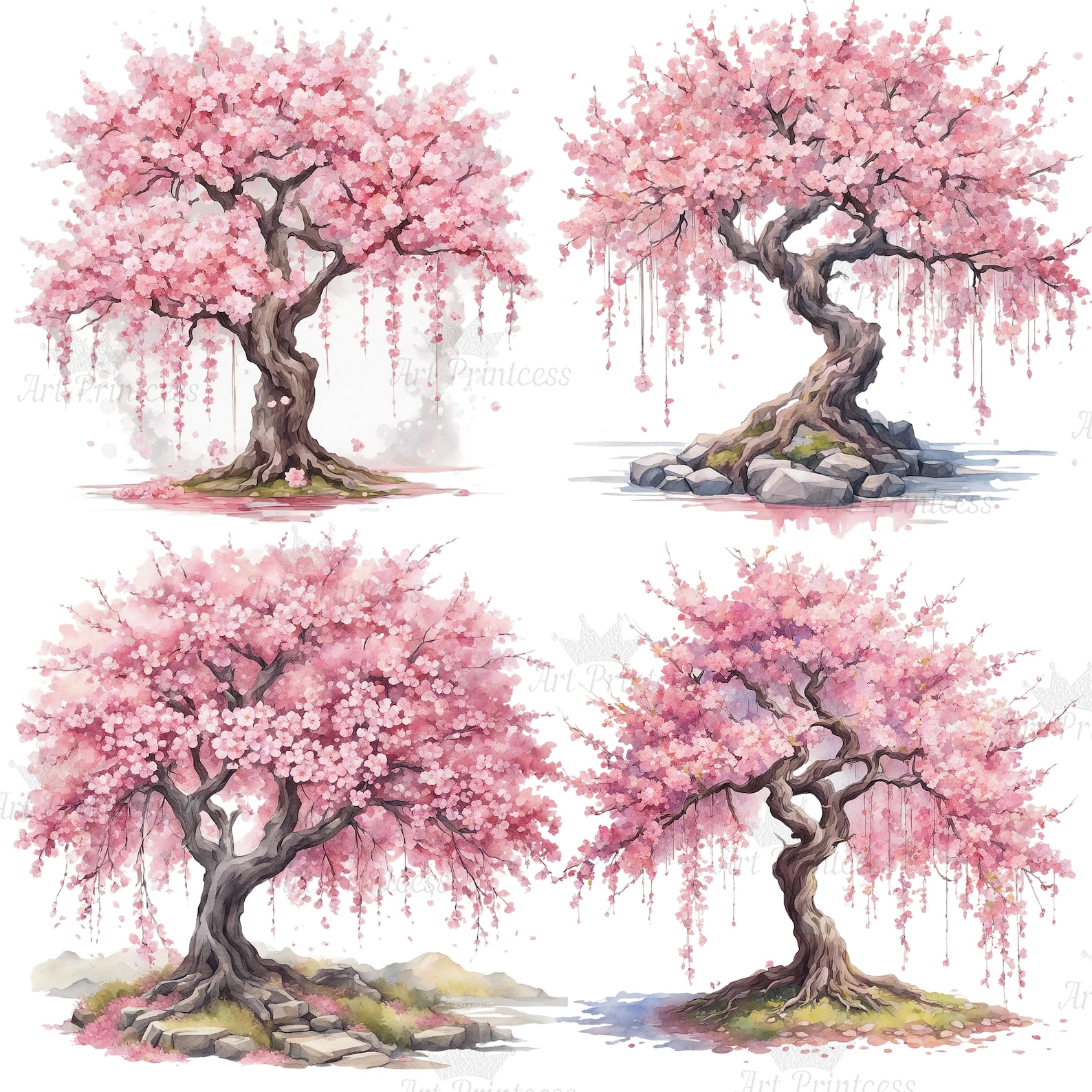 Sakura Watercolor Clipart PNG Bundle Sakura Tree Clipart Sakura Flower ...