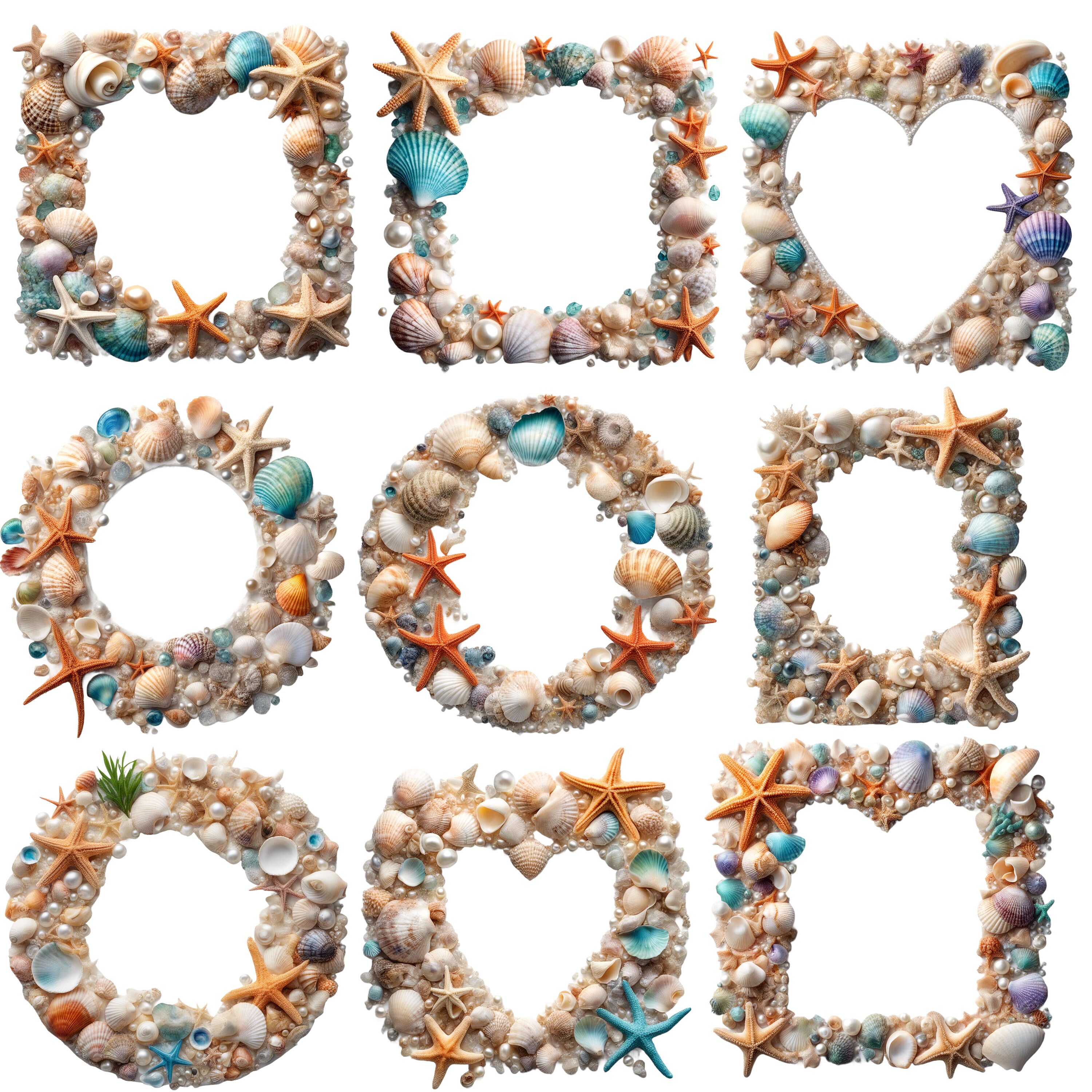 Coastal Tropical Photo Frames Clipart PNG Digital Download Bundle Beach ...