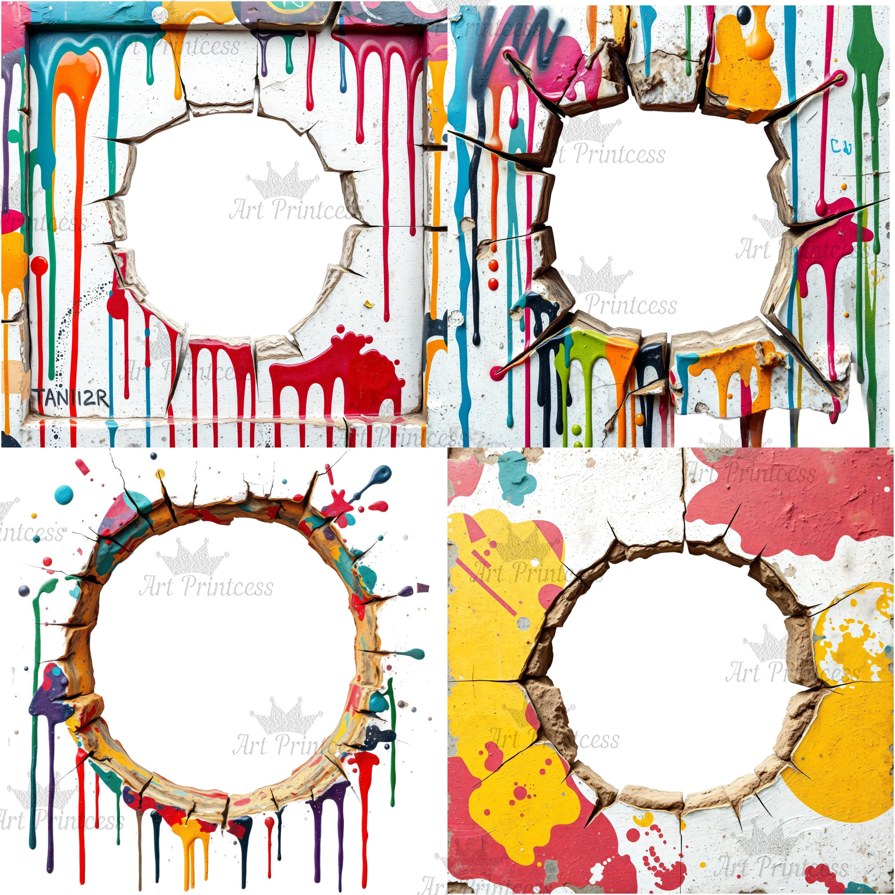 Funky Graffiti Frame Overlays PNG Clipart 3D Grunge Wall Crack Effect ...
