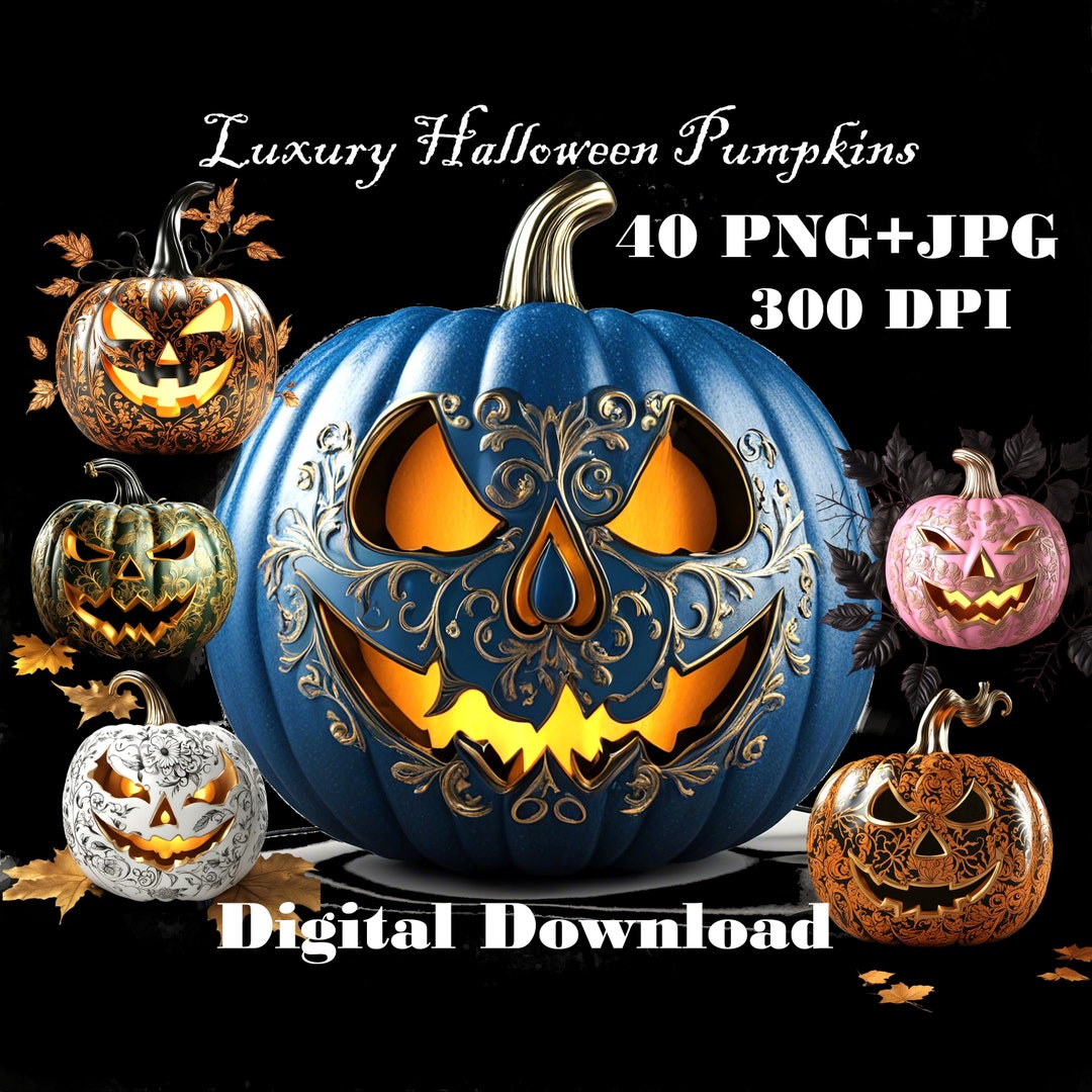 Luxury Halloween Pumpkins Clipart PNG Printable Unique Jack O - Etsy
