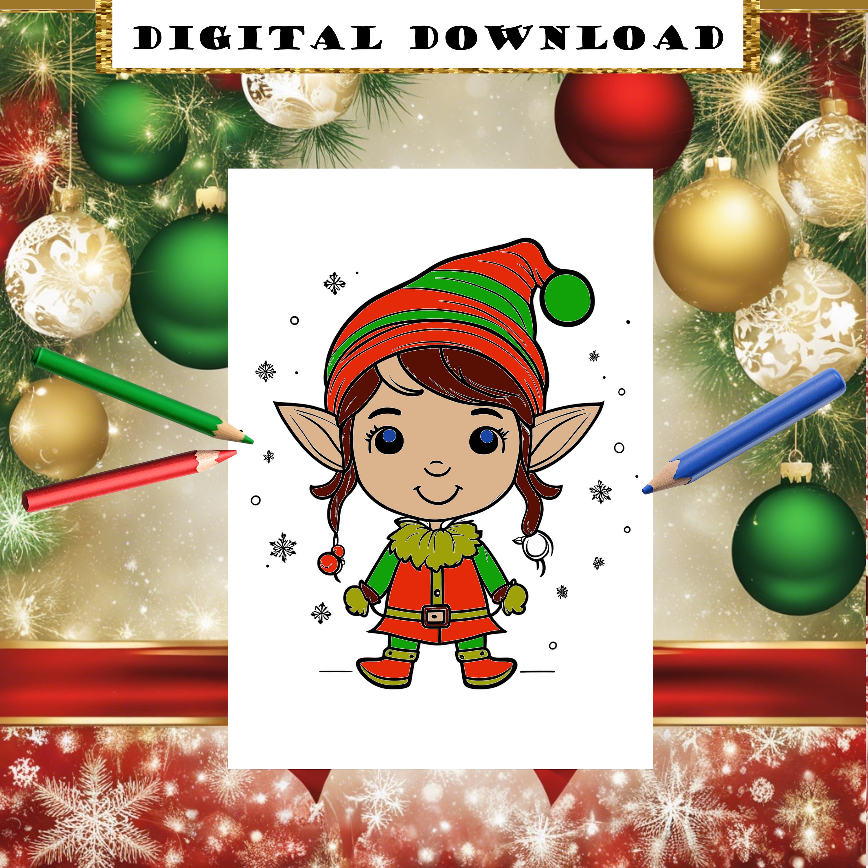 Christmas Elfs Coloring Pages for Kids Toddlers Preschoolers - Etsy