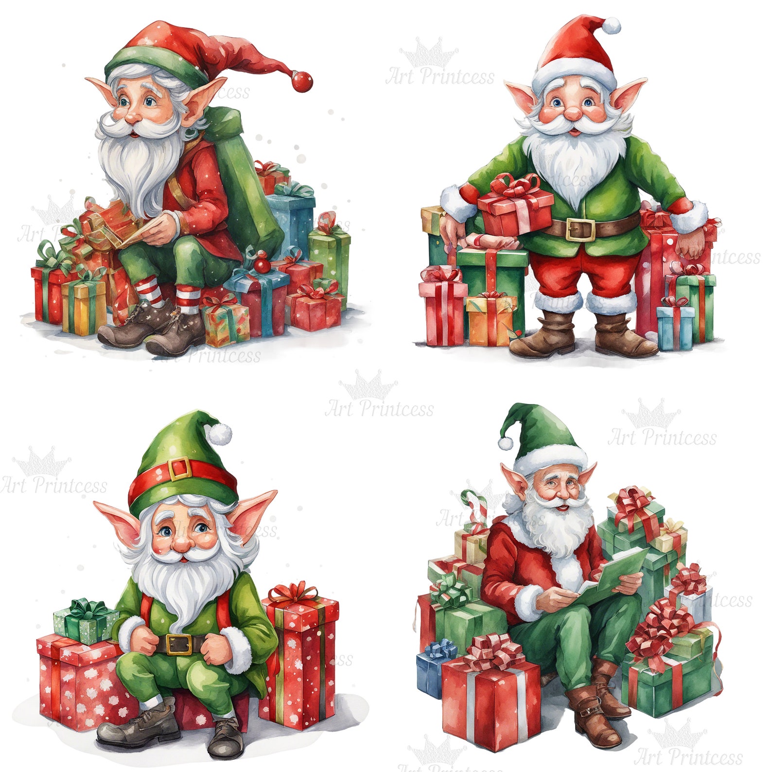 Old Christmas Elves Clipart PNG Watercolor Christmas Elfs PNG Old ...