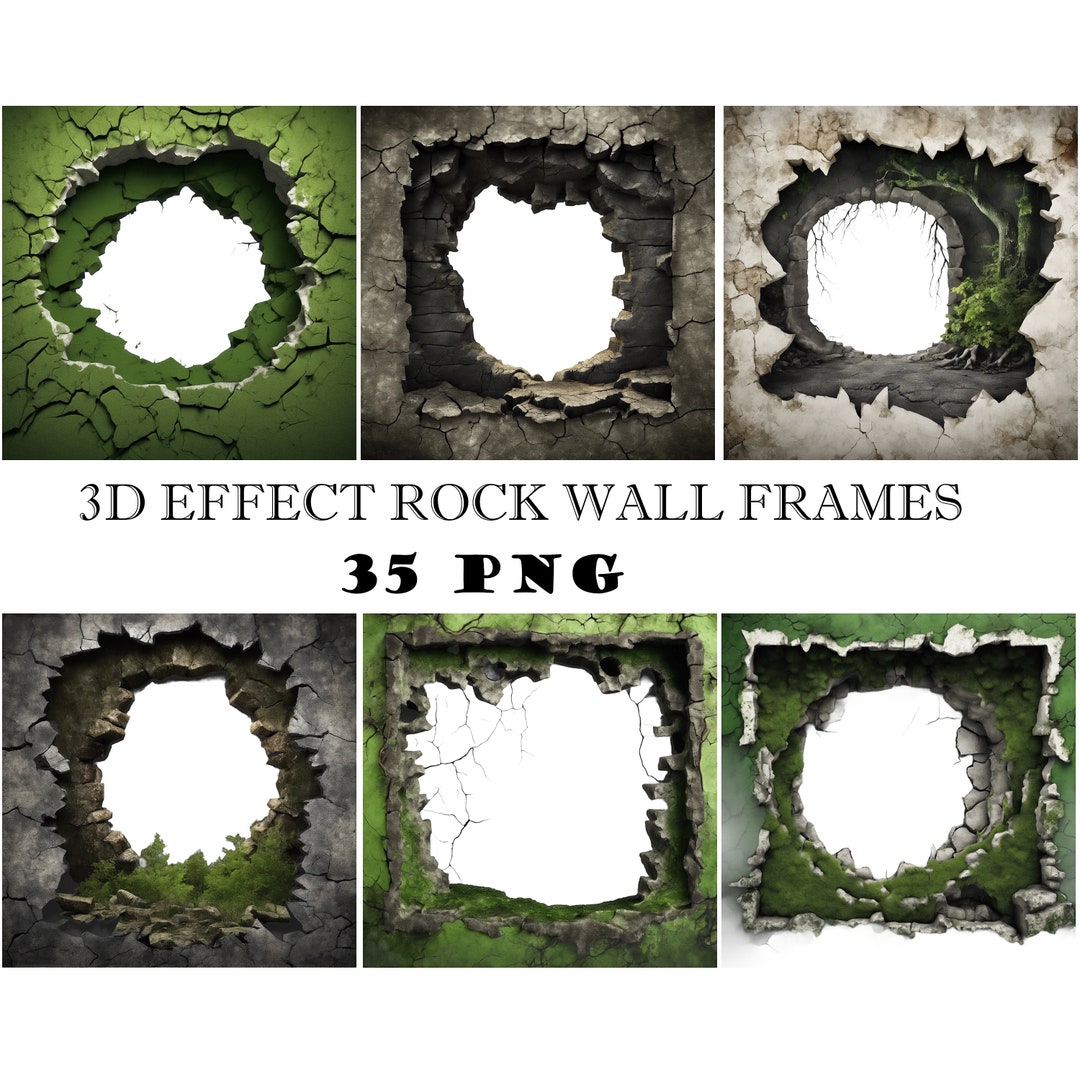 Breakthrough Wall Crack 3D Effect Border Frame Rock Cave Entrance Hole ...