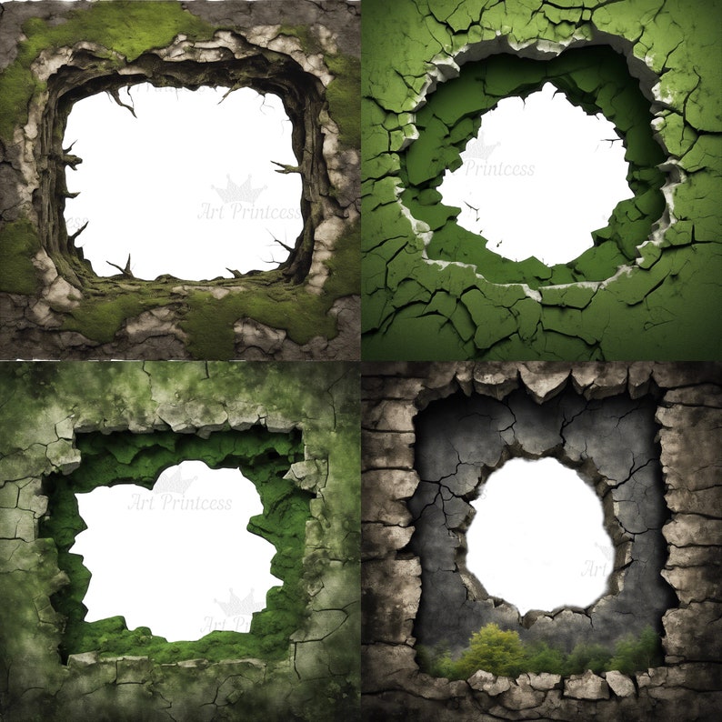 Breakthrough Wall Crack 3D Effect Border Frame Rock Cave Entrance Hole ...