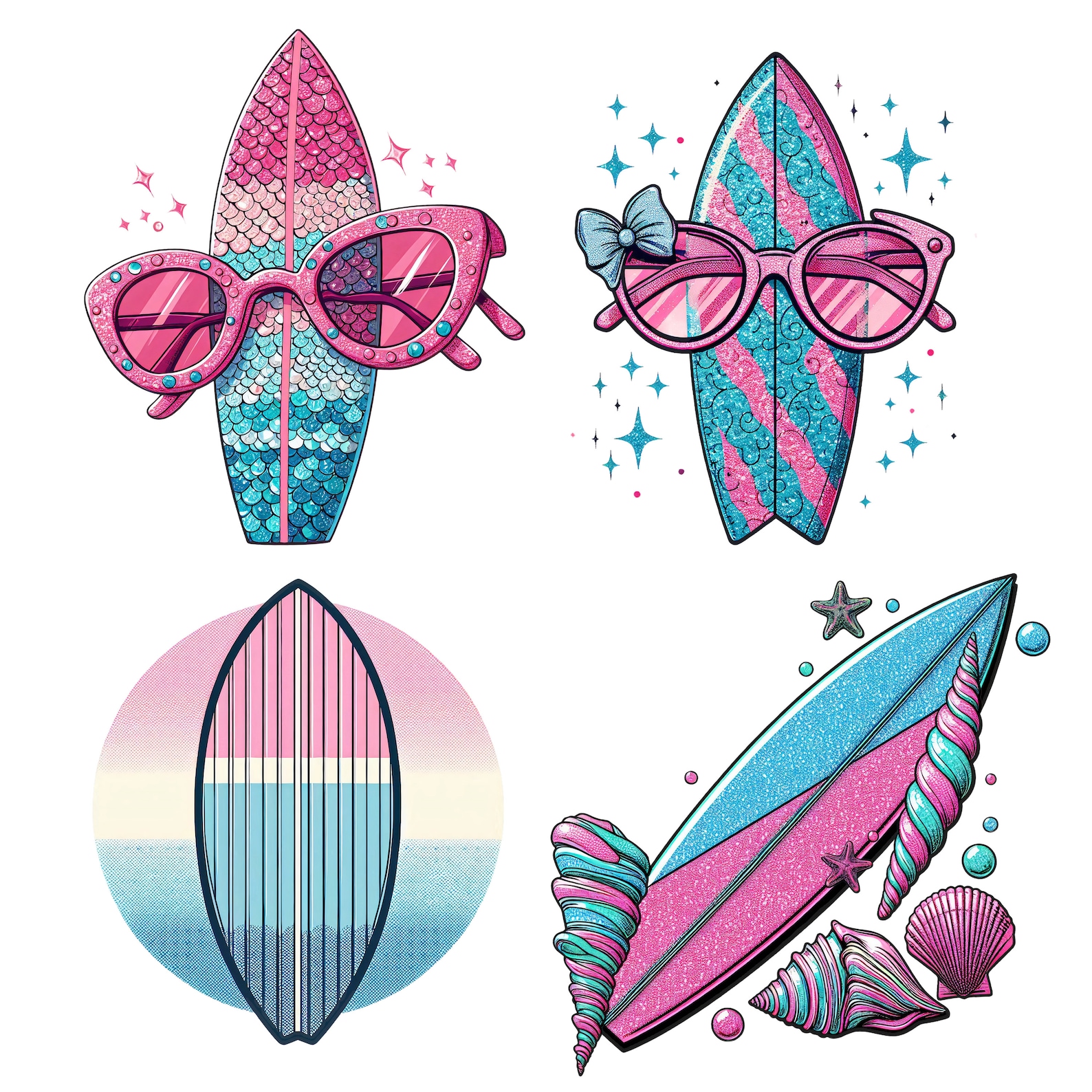 Preppy Summer Surfboards Graphics Transparent Background Clipart Preppy ...
