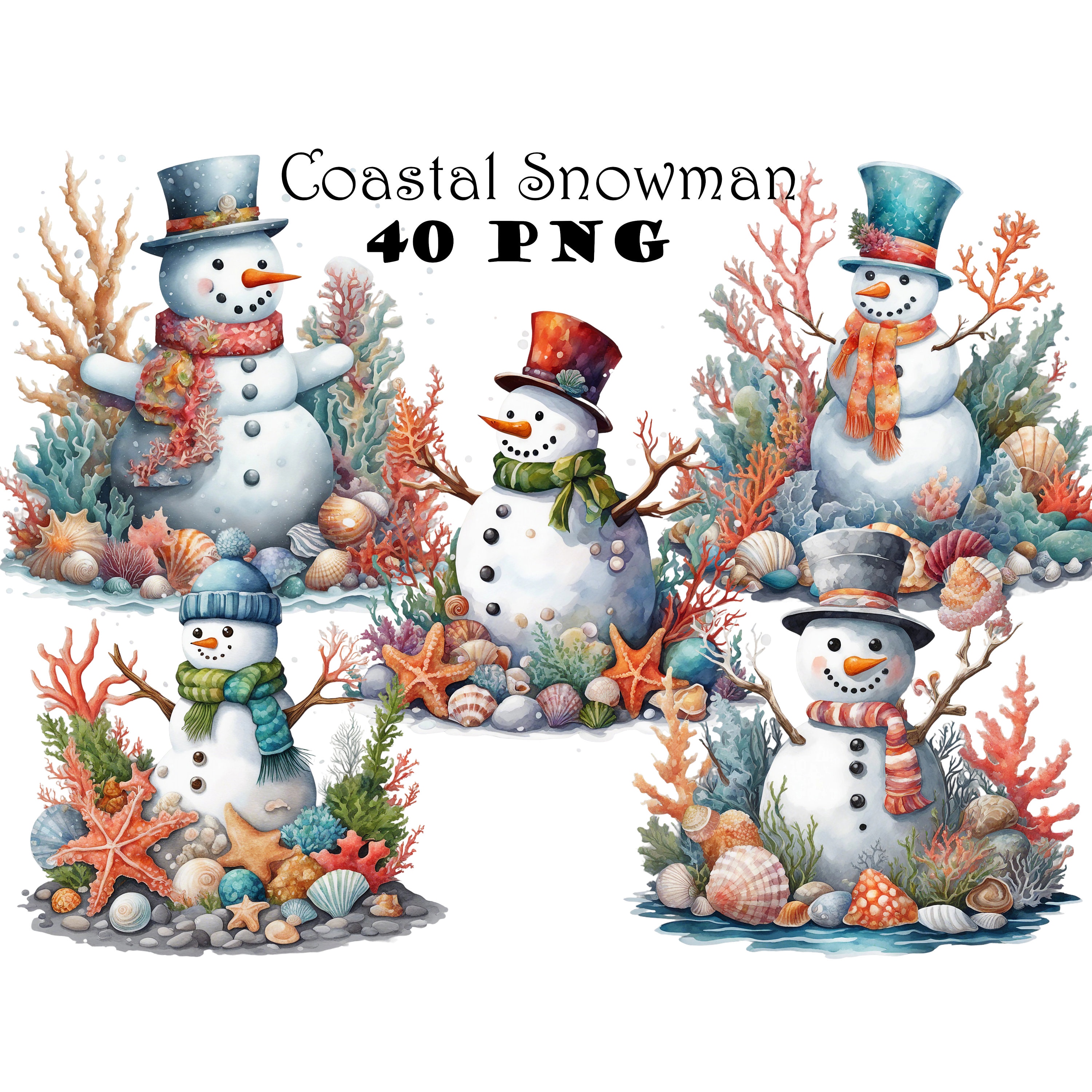 Coastal Tropical Watercolor Snowman Clipart PNG Tropical Winter ...