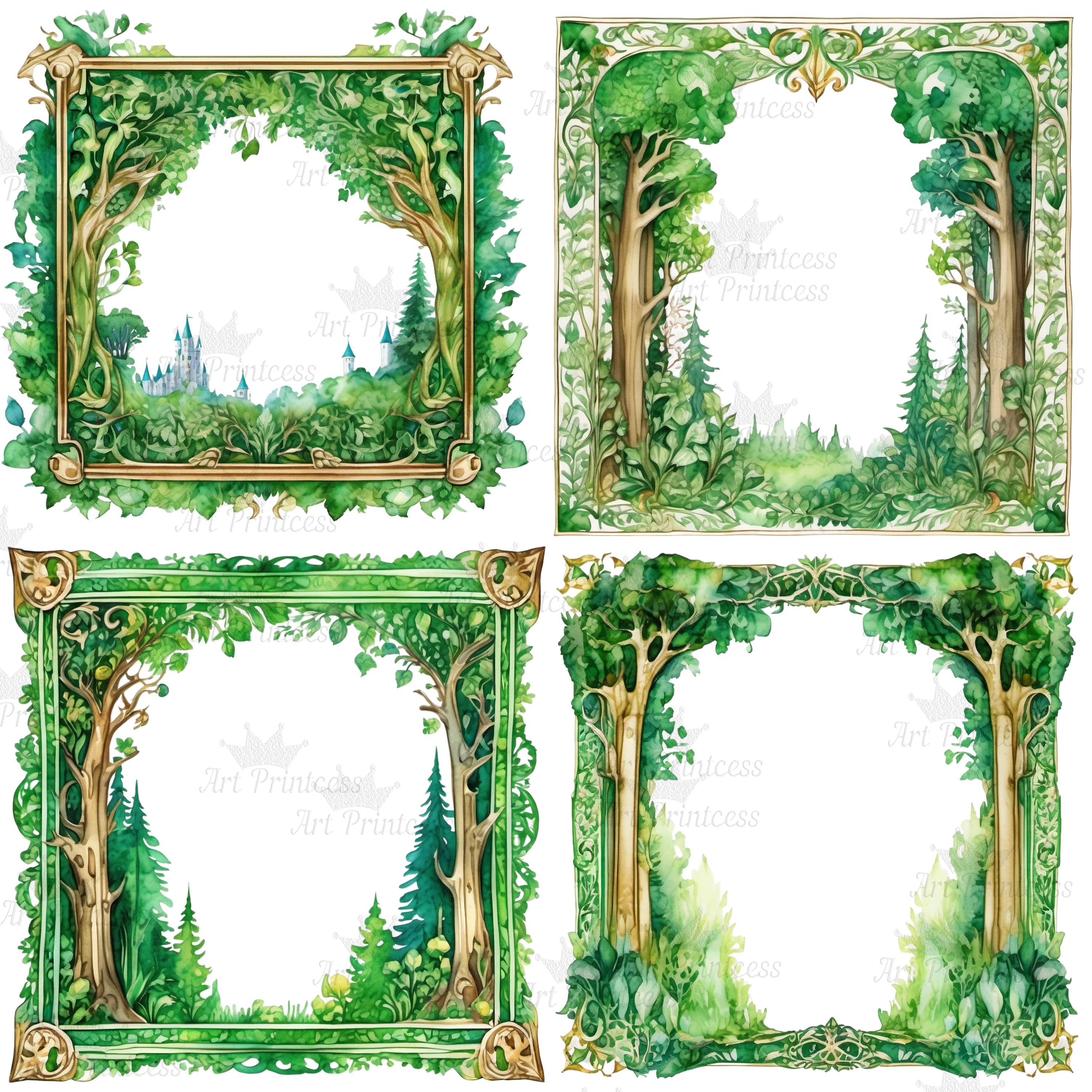 Watercolor Forest Frame Clipart Digital Paper Crafts Frame Border ...