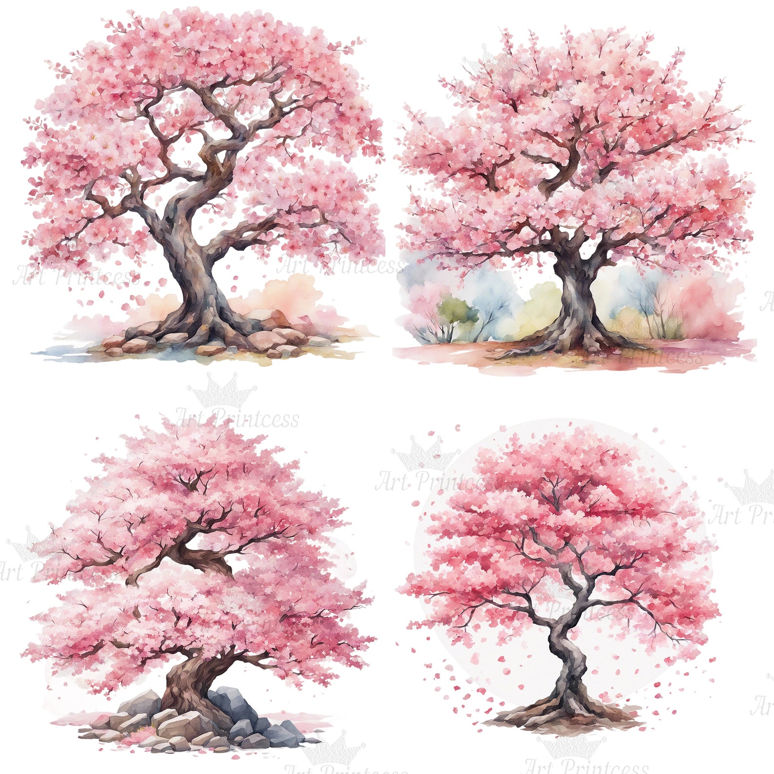 Sakura Watercolor Clipart PNG Bundle Sakura Tree Clipart Sakura Flower ...