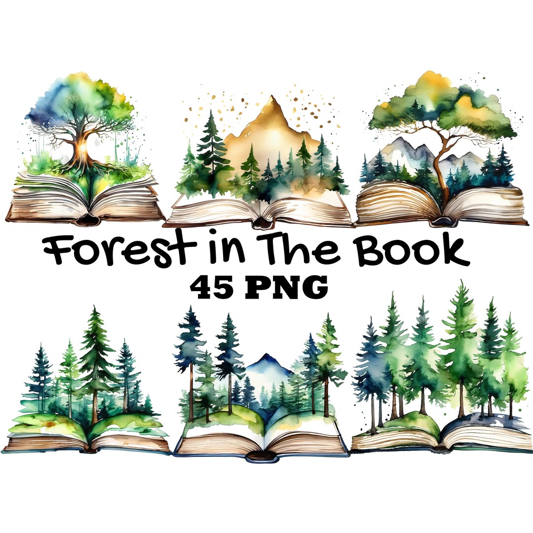 Watercolor Forest Tree Book Clipart Transparent Background Woodland ...