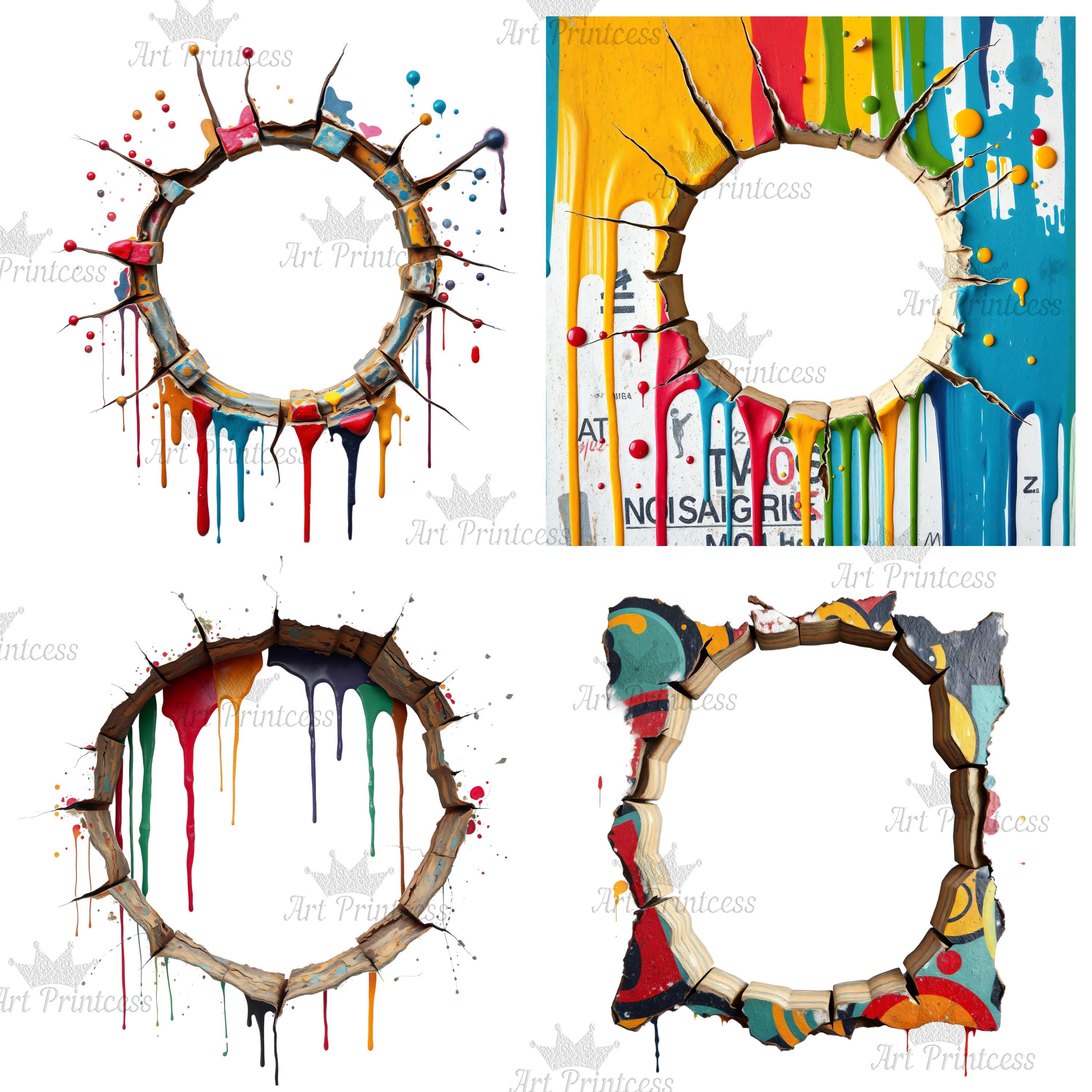 Funky Graffiti Frame Overlays PNG Clipart 3D Grunge Wall Crack Effect ...