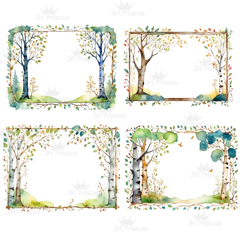 Watercolor Birch Tree Border Frames Clipart Birch Tree Borders ...
