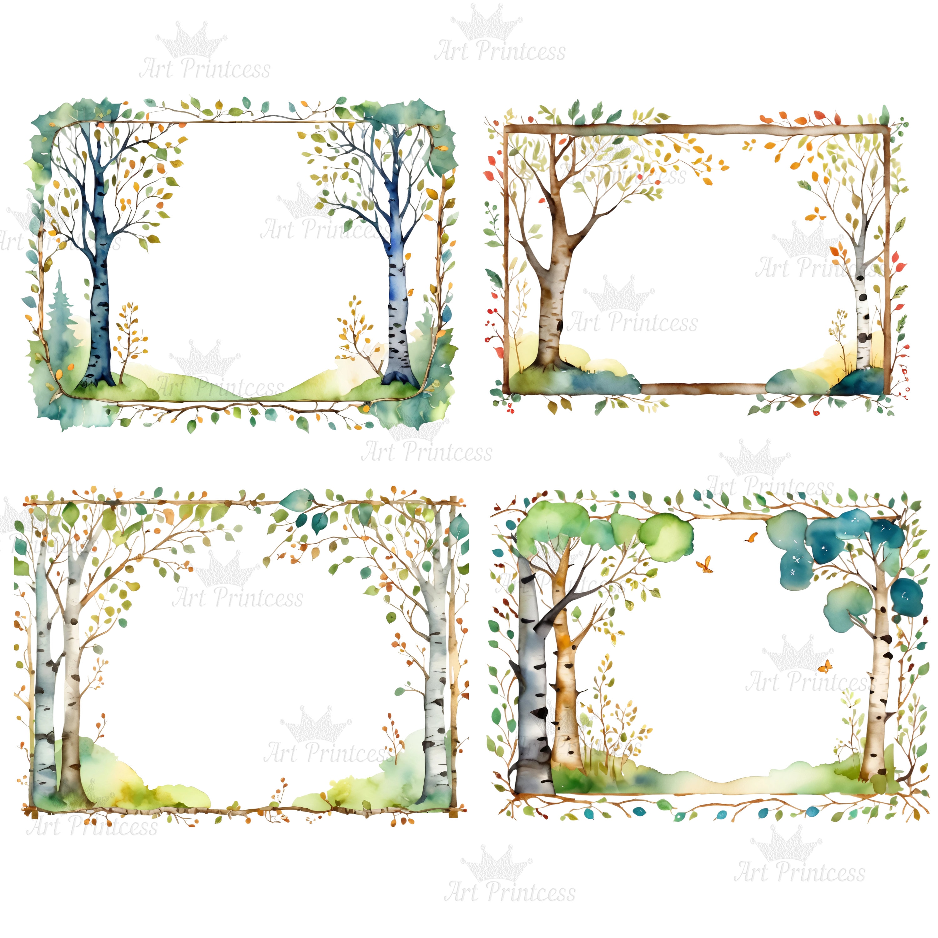 Watercolor Birch Tree Border Frames Clipart Birch Tree Borders ...
