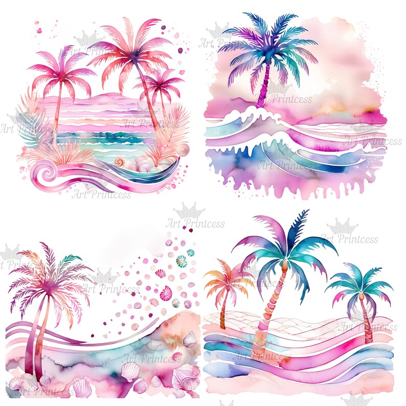 Preppy Palm Tree Watercolor Clipart PNG Pastel Tropical Palm Tree ...