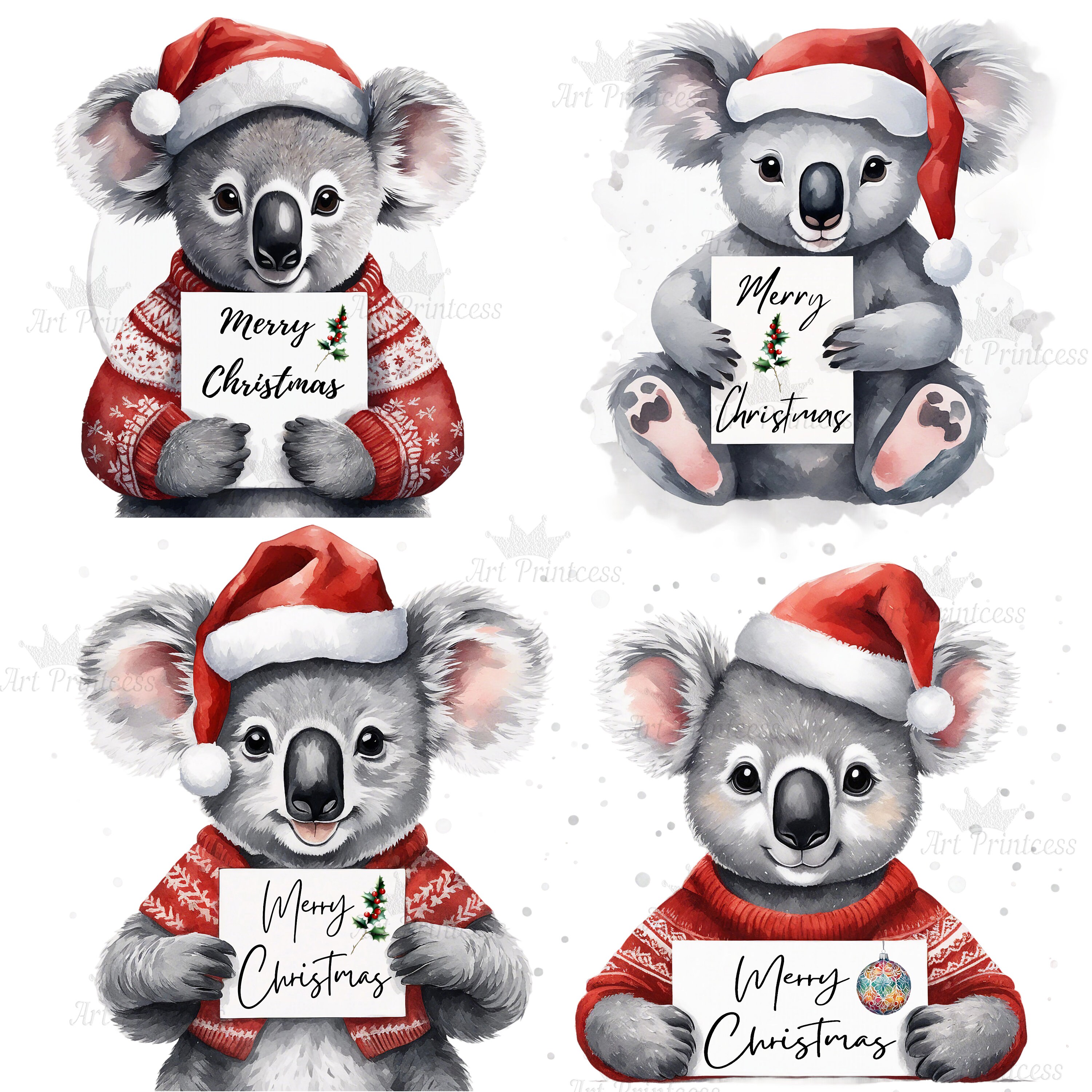 Christmas Koala Watercolor Clipart PNG Festive Koala Bear Graphics ...