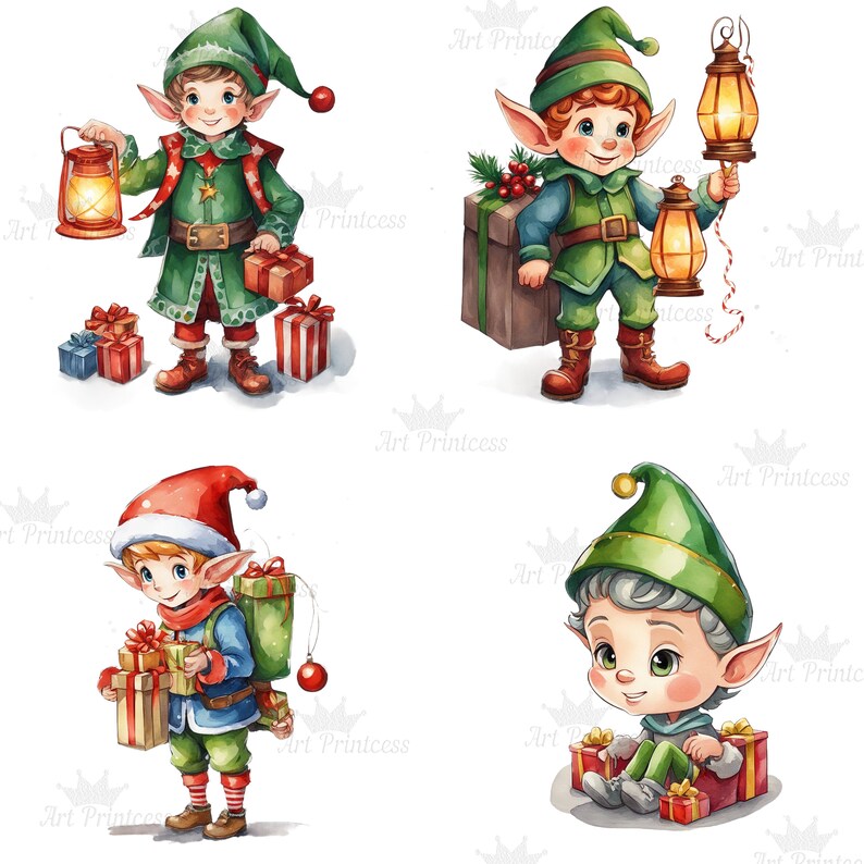Christmas Elf Boys Clipart PNG Watercolor Christmas Elves Boys Graphics ...