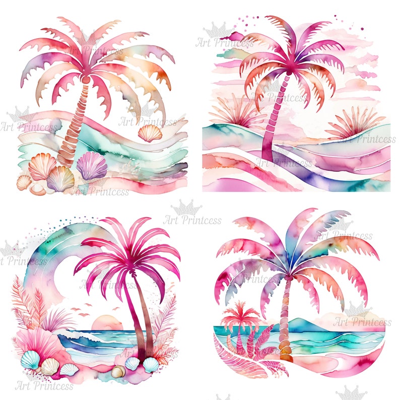 Preppy Palm Tree Watercolor Clipart PNG Pastel Tropical Palm Tree ...