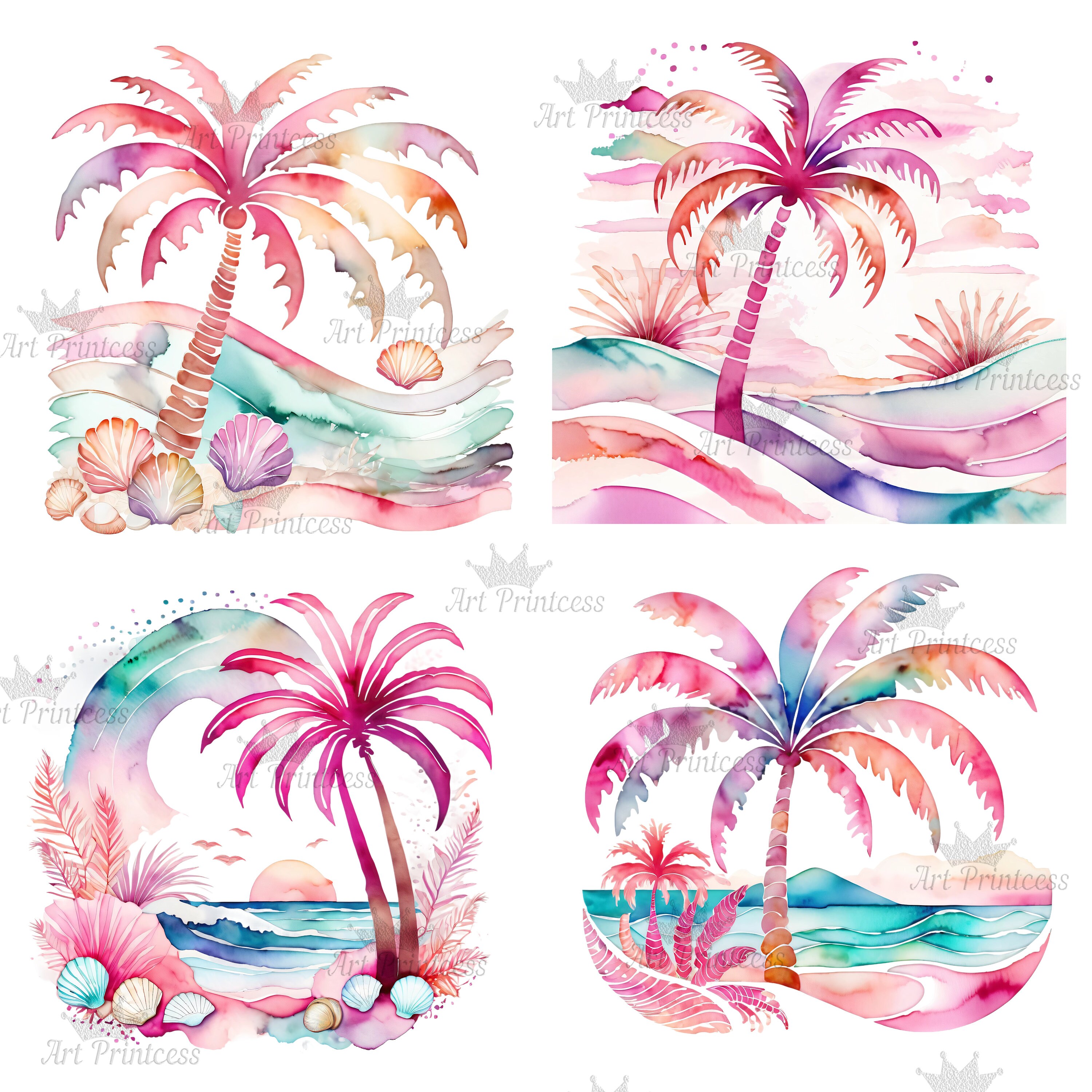 Preppy Palm Tree Watercolor Clipart PNG Pastel Tropical Palm Tree ...