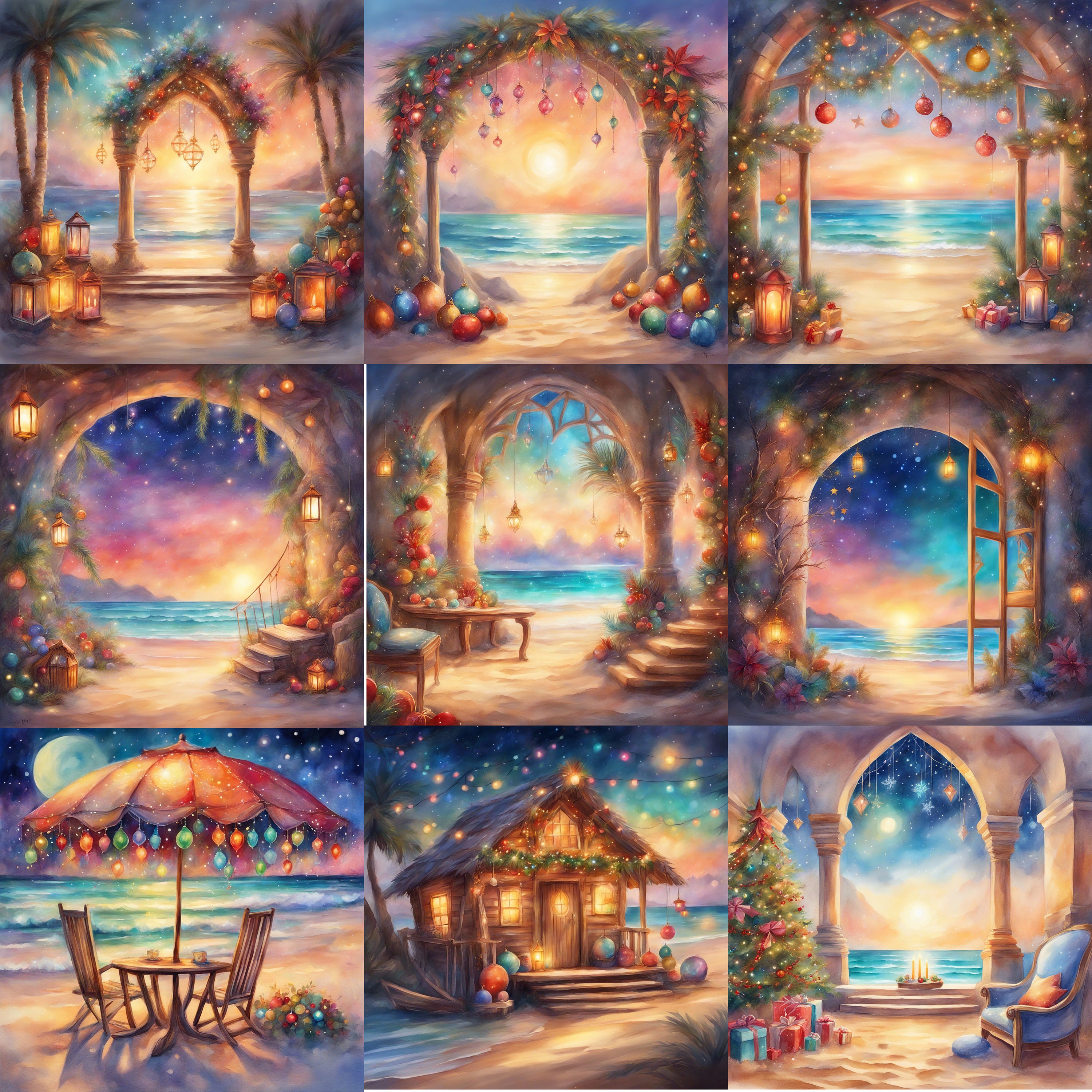 Christmas on the Beach Watercolor Clipart Coastal Christmas Digital ...