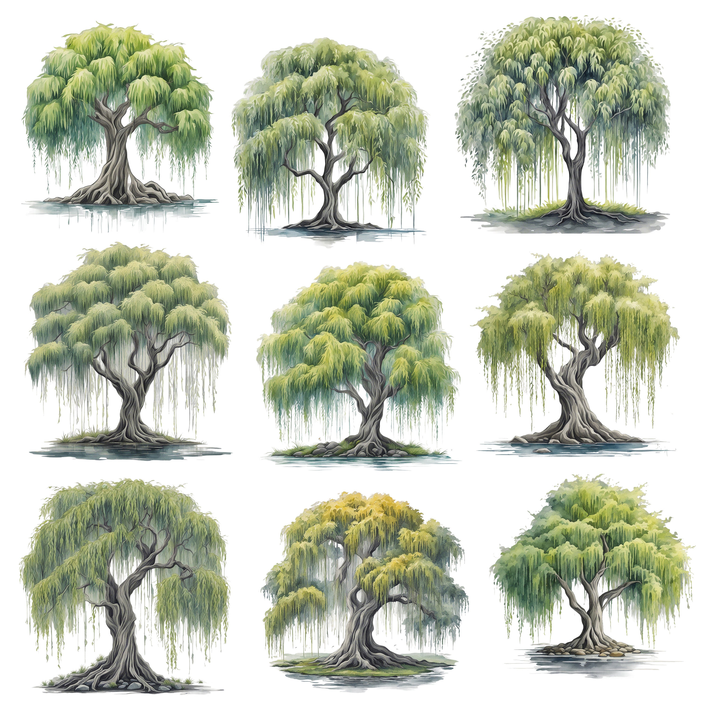 Watercolor Weeping Willow Tree Clipart PNG Willow Tree Graphics ...