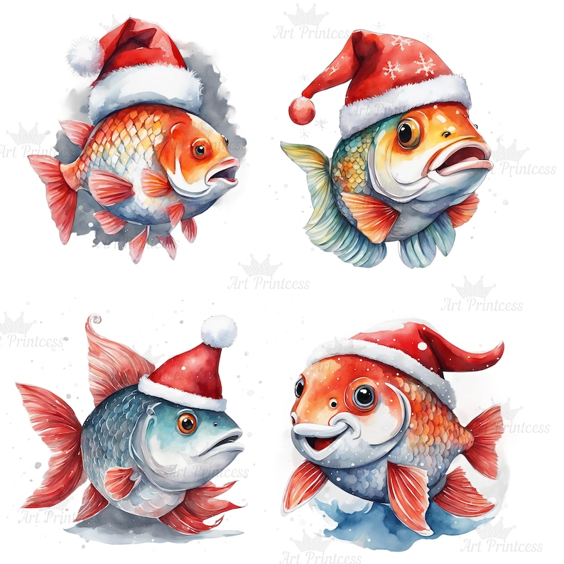 Christmas Fish Clipart PNG Fish in Christmas Hat Clipart Nautical ...