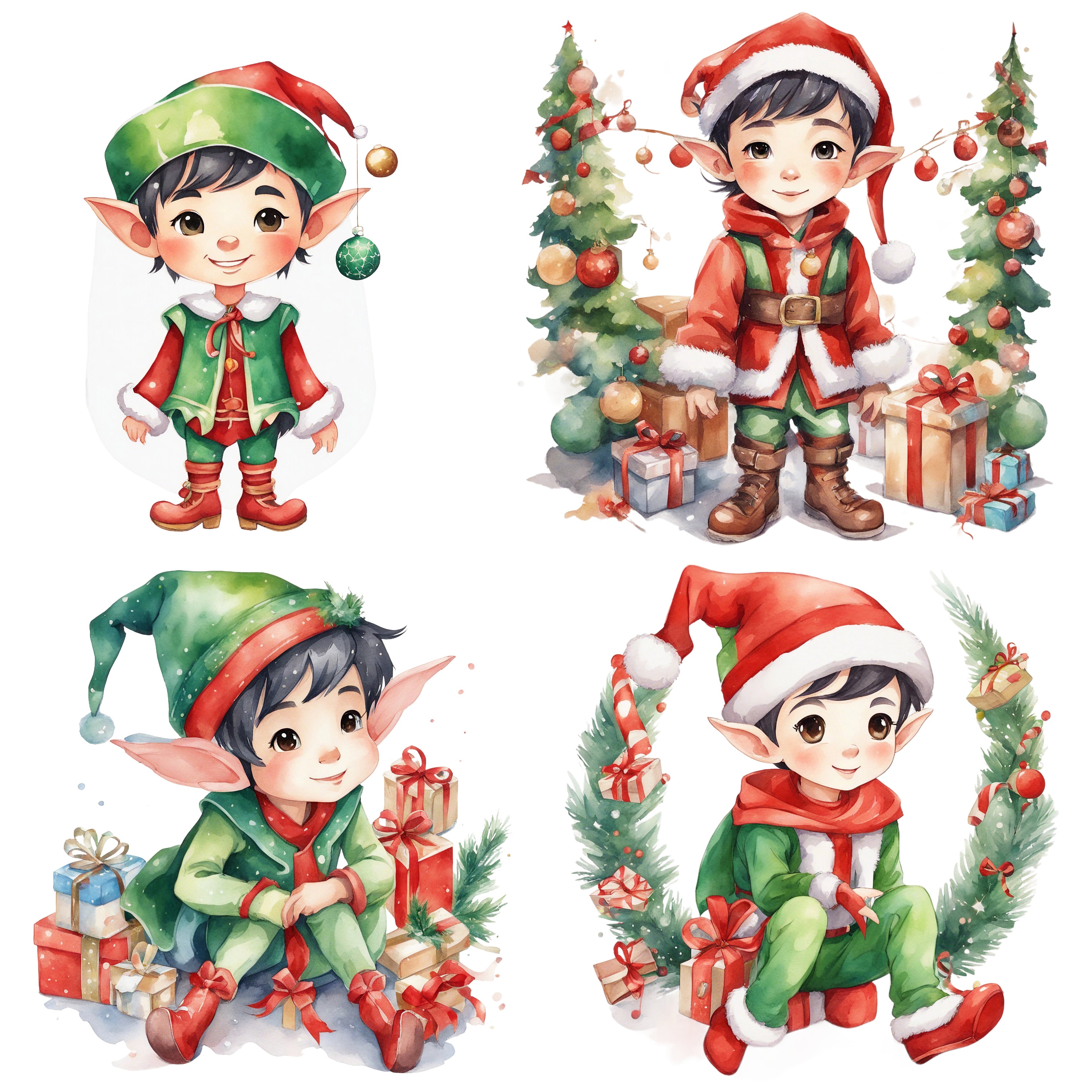 Asian Christmas Elf Clipart PNG Asian Elves Digital Download Bundle ...
