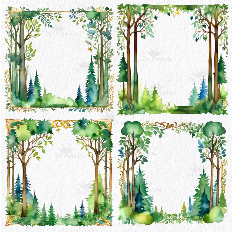 Watercolor Forest Frame Clipart Digital Paper Crafts Frame Border ...