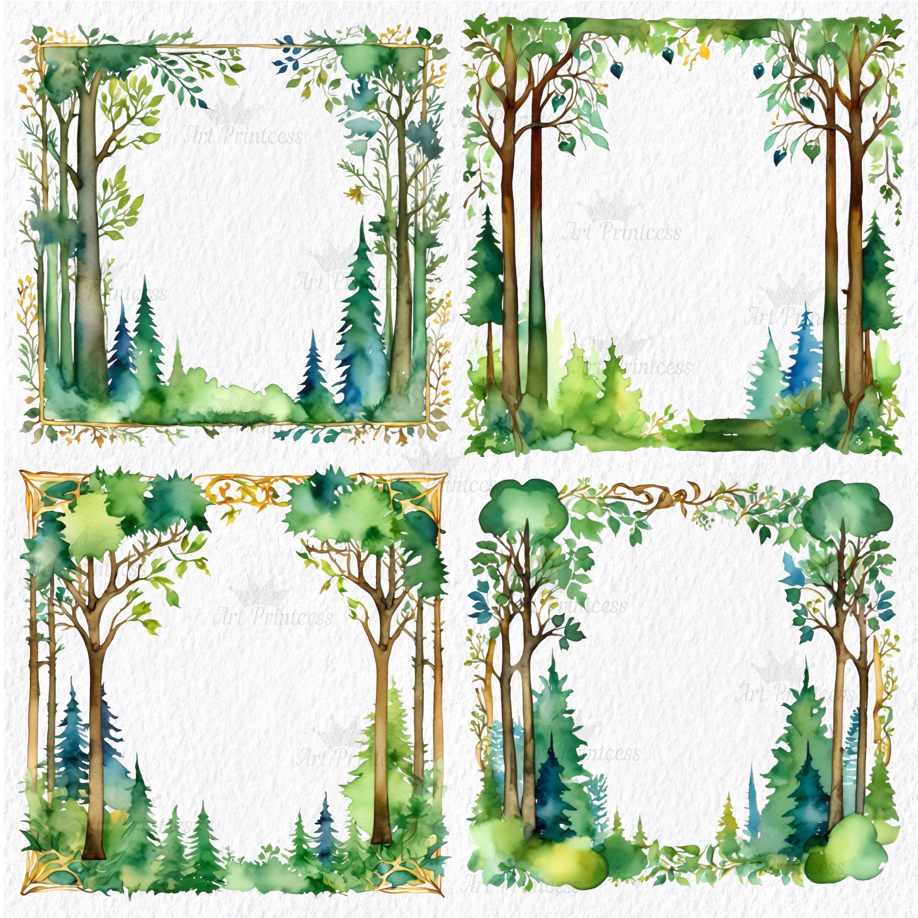 Watercolor Forest Frame Clipart Digital Paper Crafts Frame Border ...