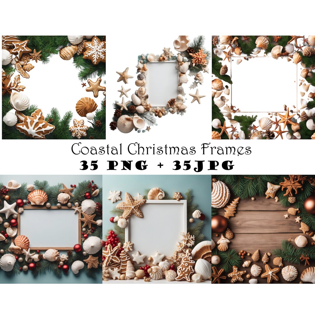 Coastal Seashells Christmas Border Frames Clipart Tropical Border ...