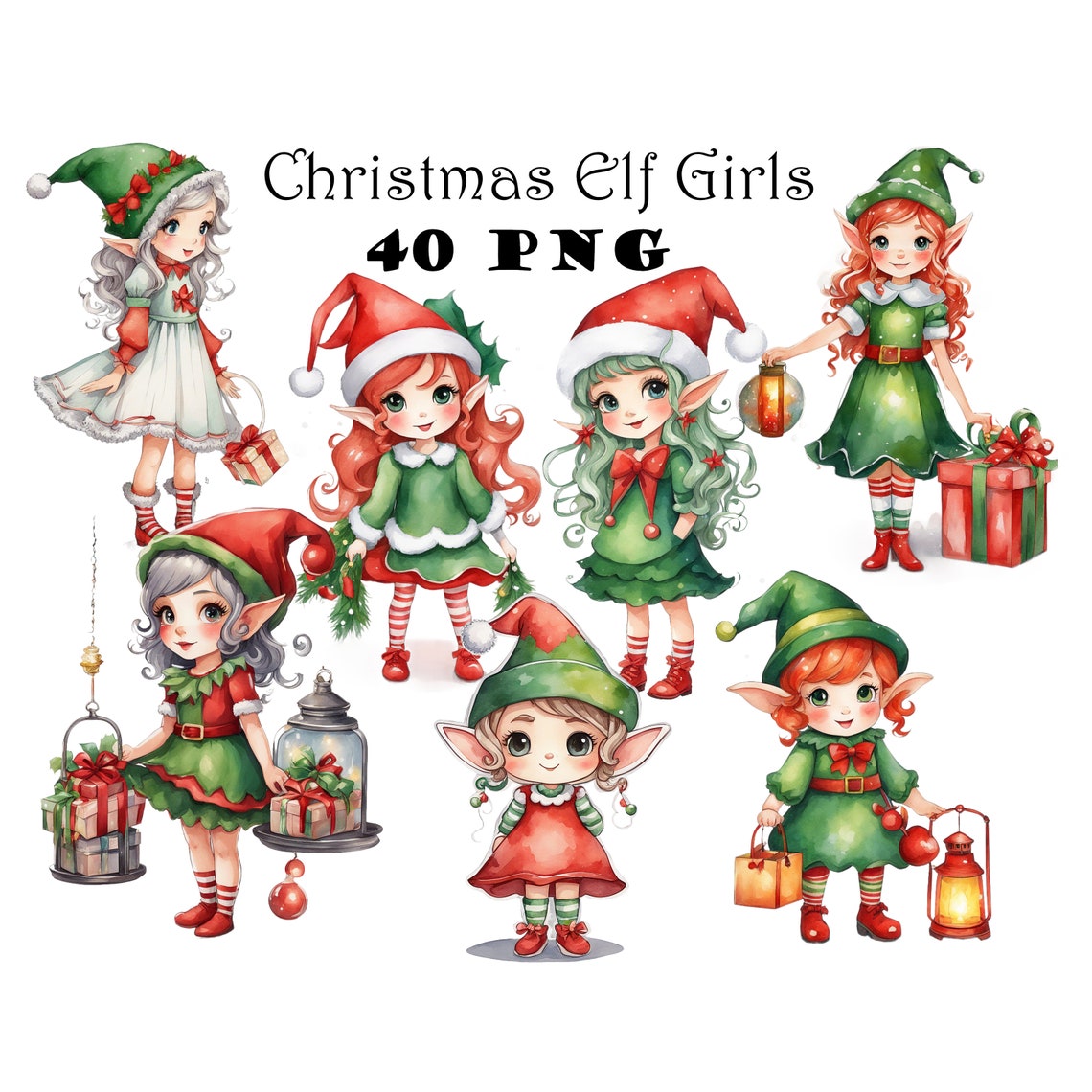 40 Christmas Elf Girls Clipart Bundle Christmas Elves PNG Cute ...