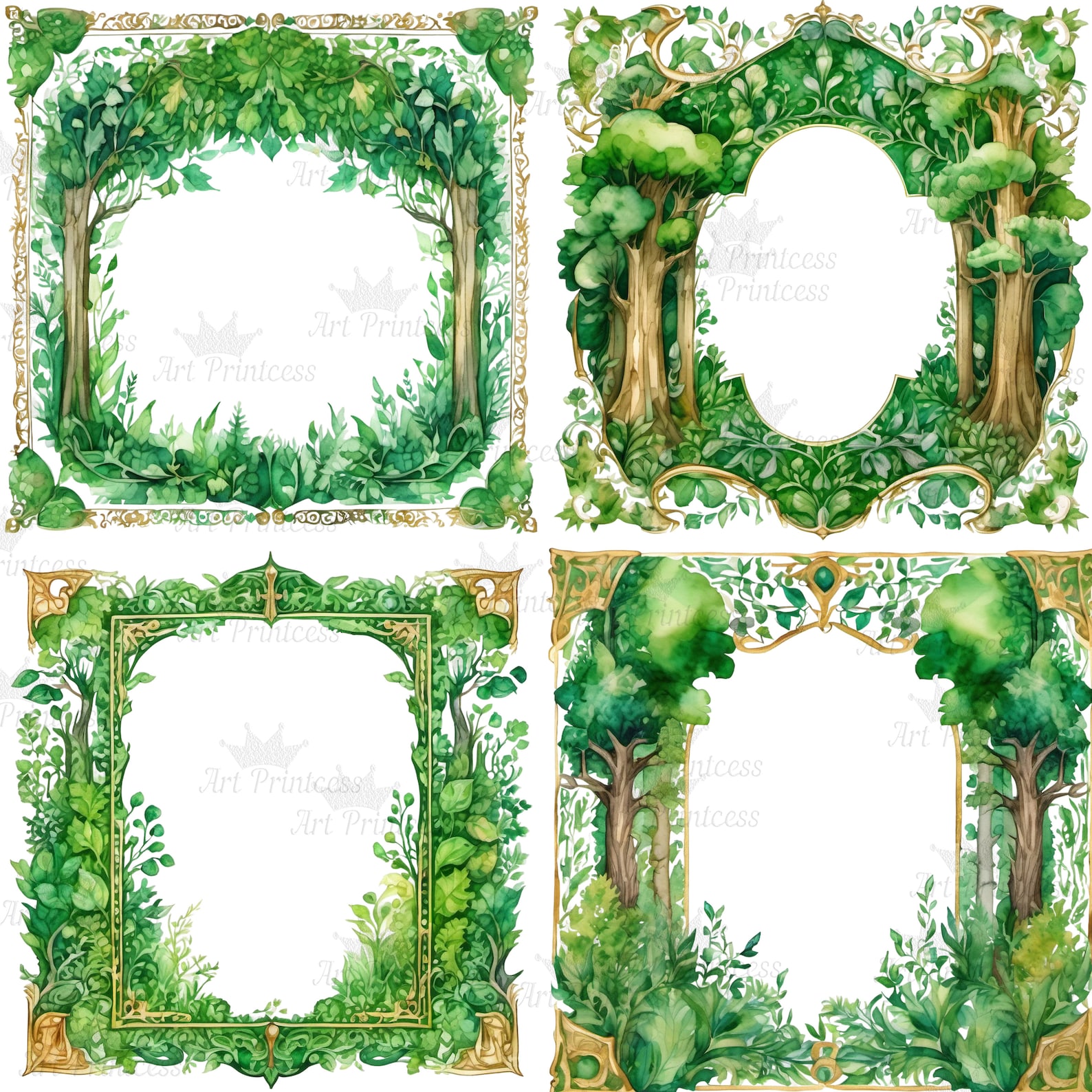 Watercolor Forest Frame Clipart Digital Paper Crafts Frame Border ...
