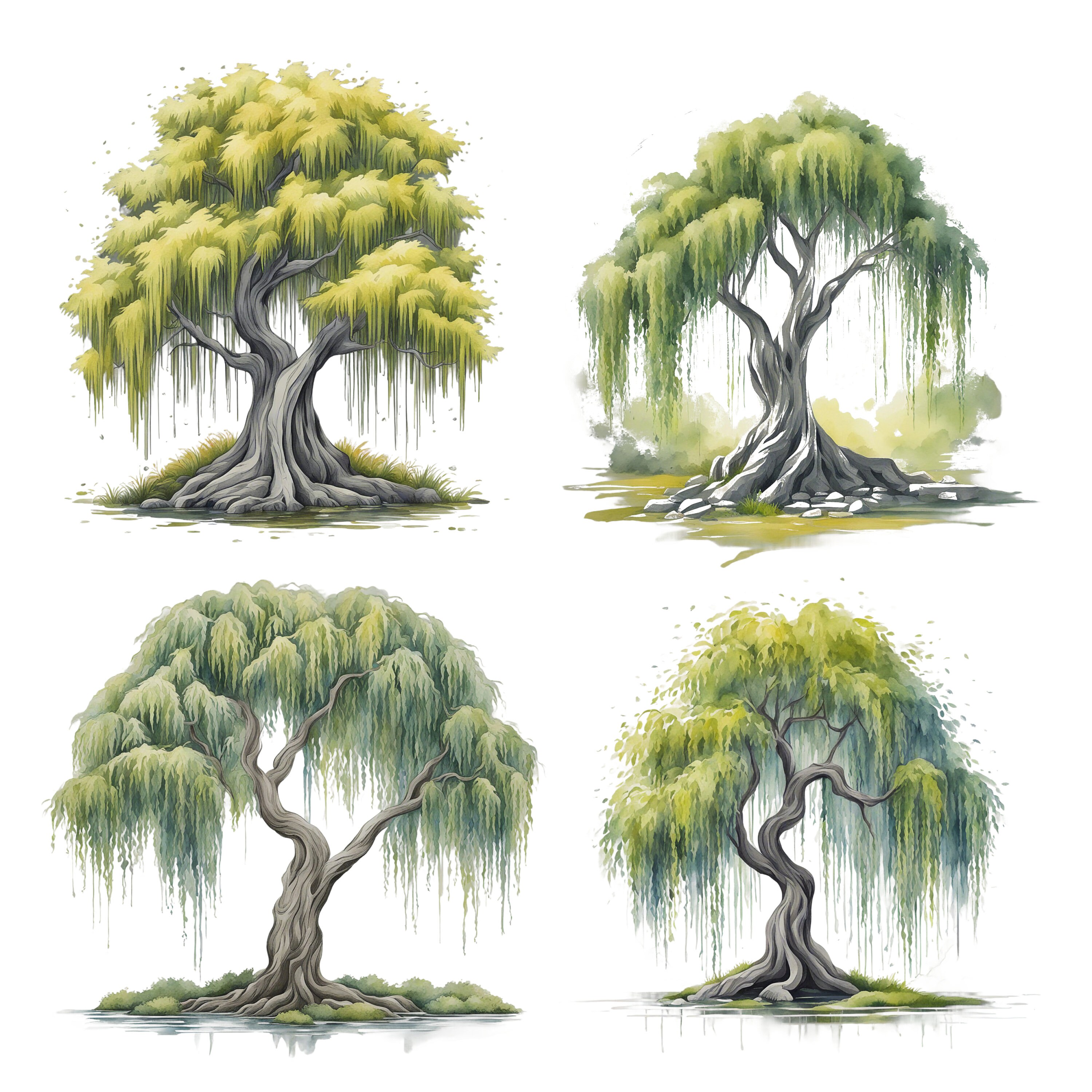 Watercolor Weeping Willow Tree Clipart PNG Willow Tree Graphics ...