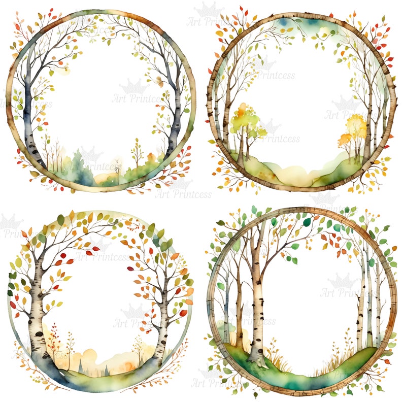 Watercolor Birch Tree Border Frames Clipart Birch Tree Borders ...