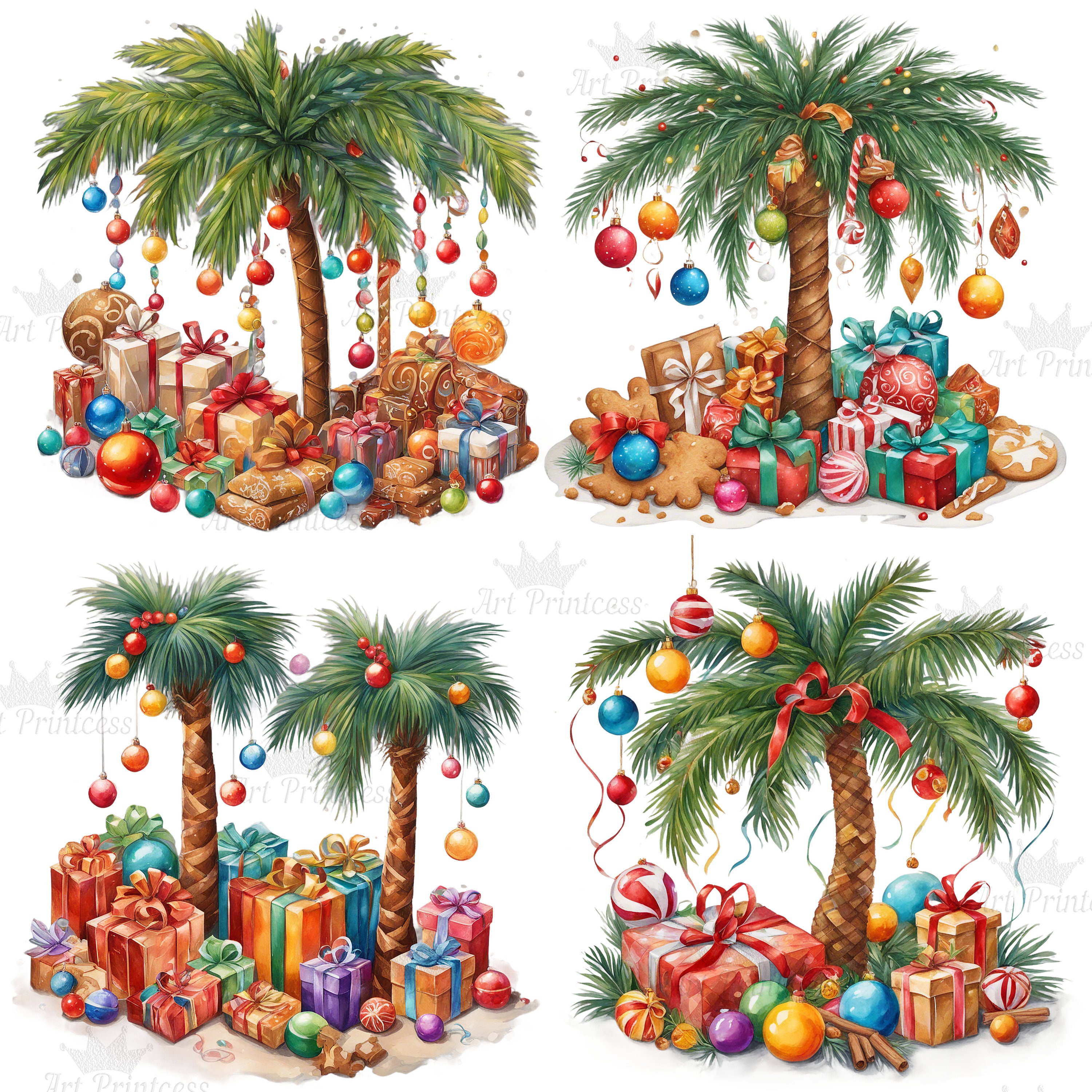 Tropical Christmas Watercolor Palm Tree Clipart PNG Palm Tree Beach ...