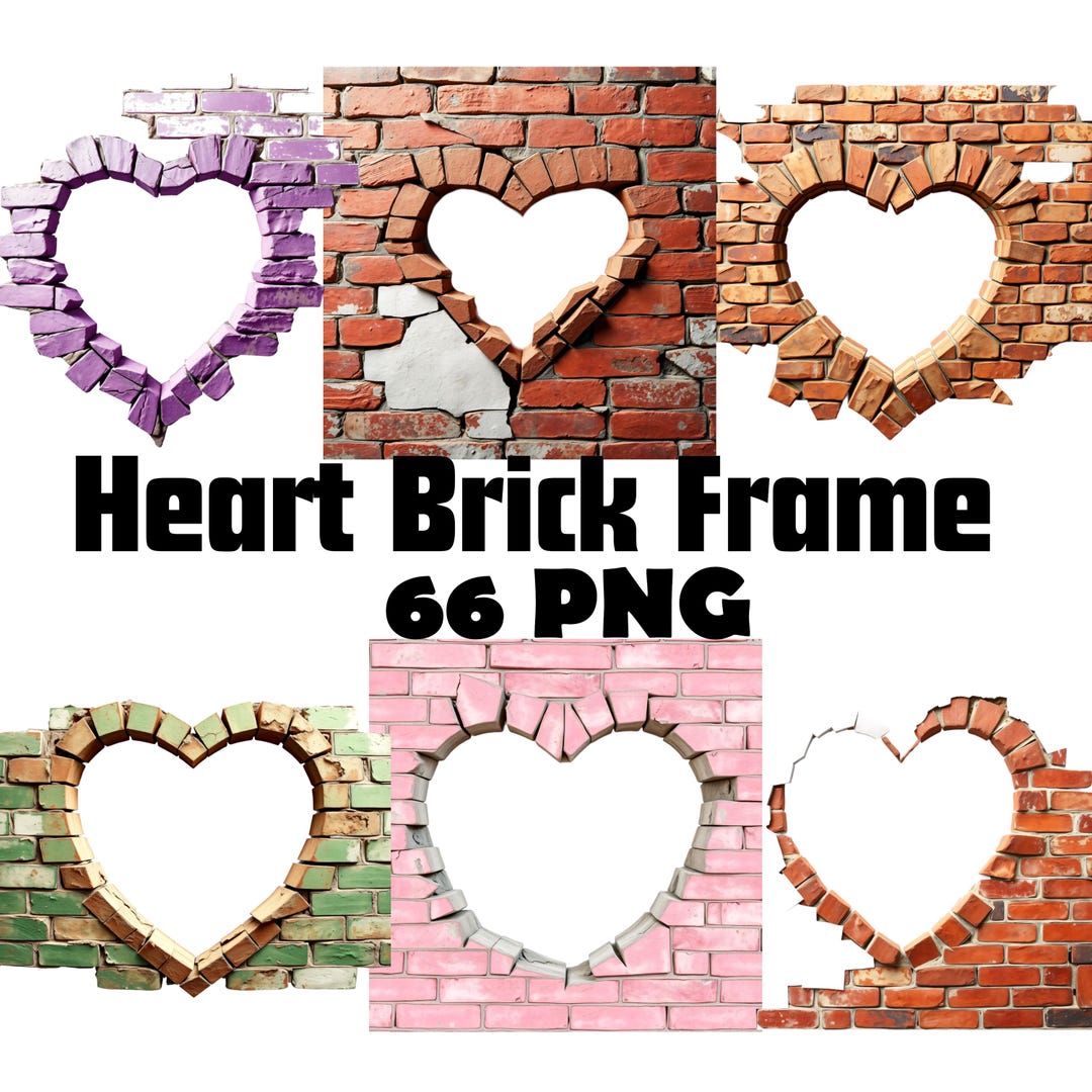 Grunge Brick Wall Heart Crack Hole 3d Effect Border Frame PNG Cracked ...
