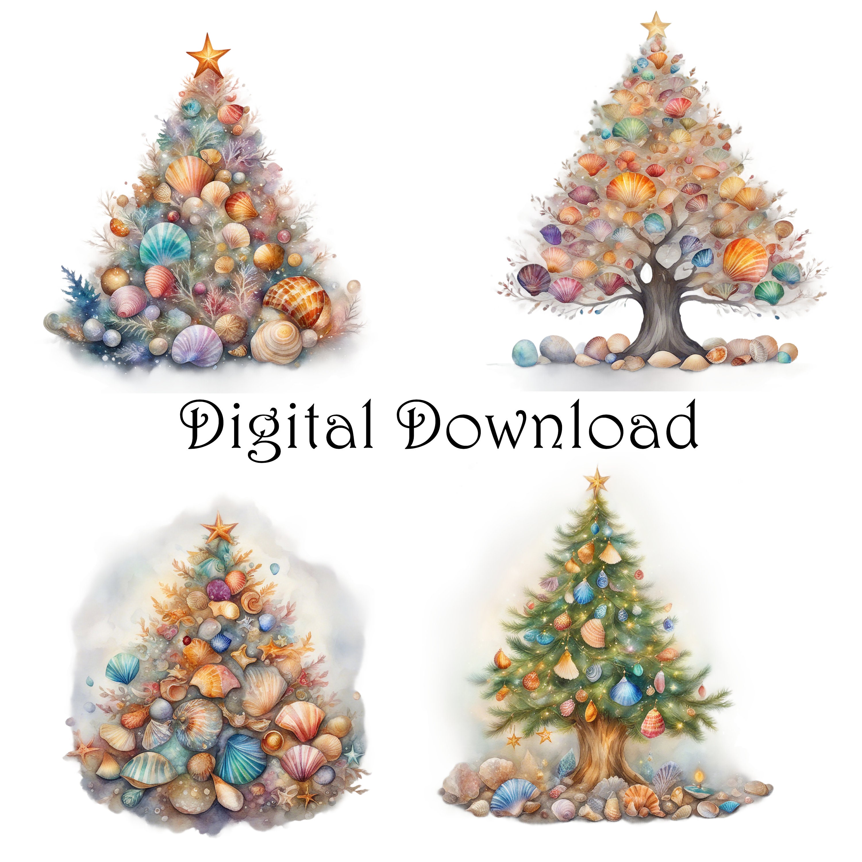 Coastal Christmas Tree Watercolor Clipart PNG Beach Christmas Tree ...
