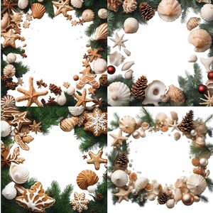 Coastal Seashells Christmas Border Frames Clipart Tropical Border ...
