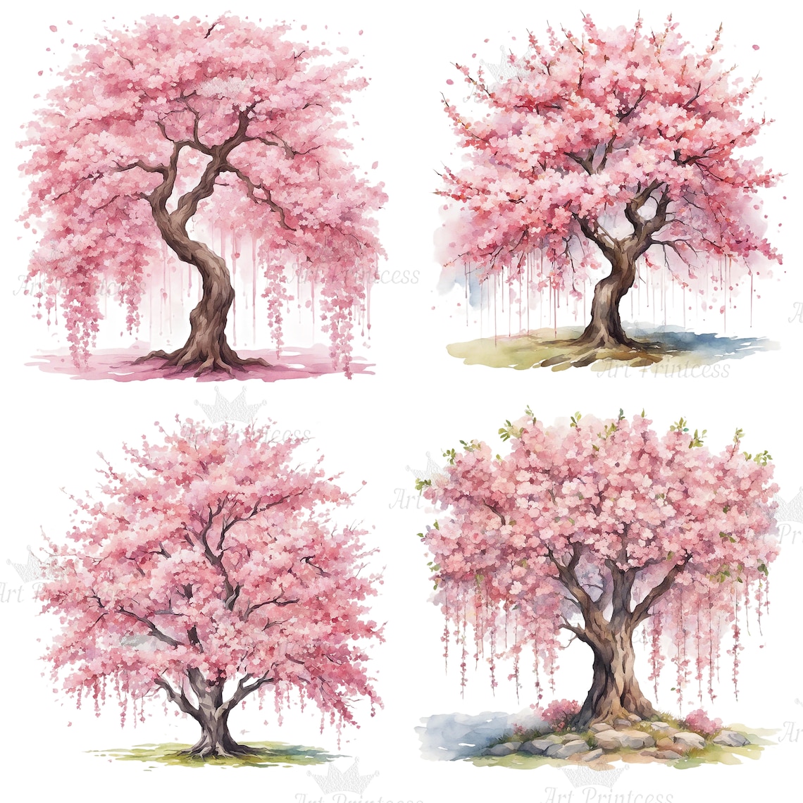 Sakura Watercolor Clipart PNG Bundle Sakura Tree Clipart Sakura Flower ...