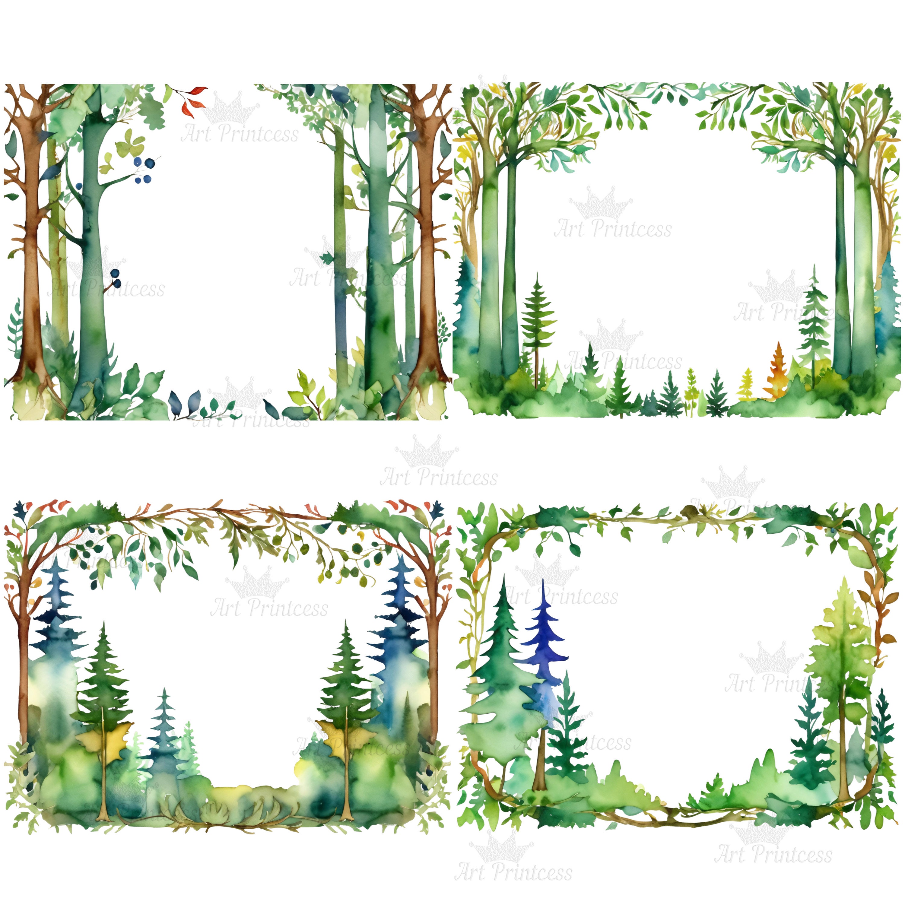 Watercolor Forest Frame Clipart Digital Paper Crafts Frame Border ...