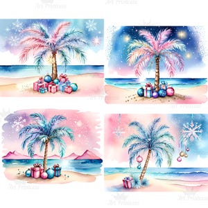 Preppy Tropical Christmas Beach Watercolor Clipart PNG Digital Download ...