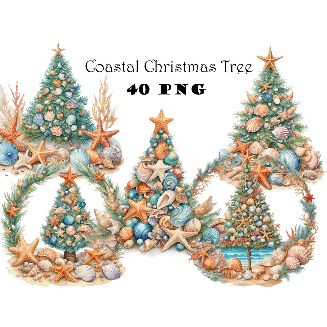 Coastal Christmas Tree Watercolor Clipart PNG Beach Christmas Tree ...