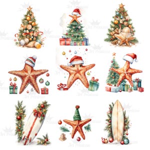 Beach Christmas Coastal Watercolor Clipart Bundle Nautical Christmas ...