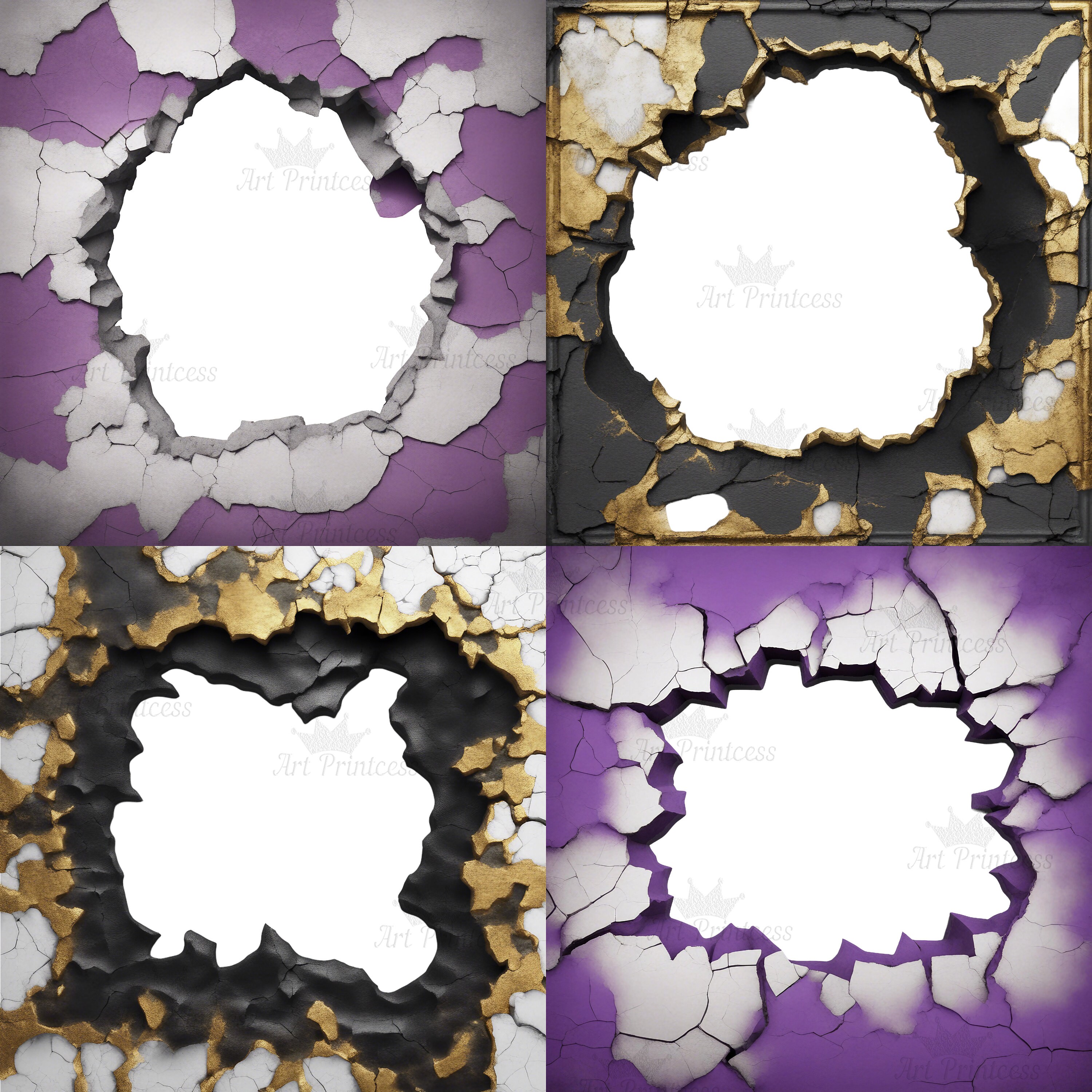 Grunge Wall Crack Hole 3d Effect Border Frame PNG Cracked Breakthrough ...