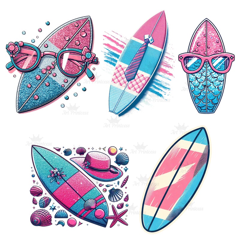 Preppy Summer Surfboards Graphics Transparent Background Clipart Preppy ...