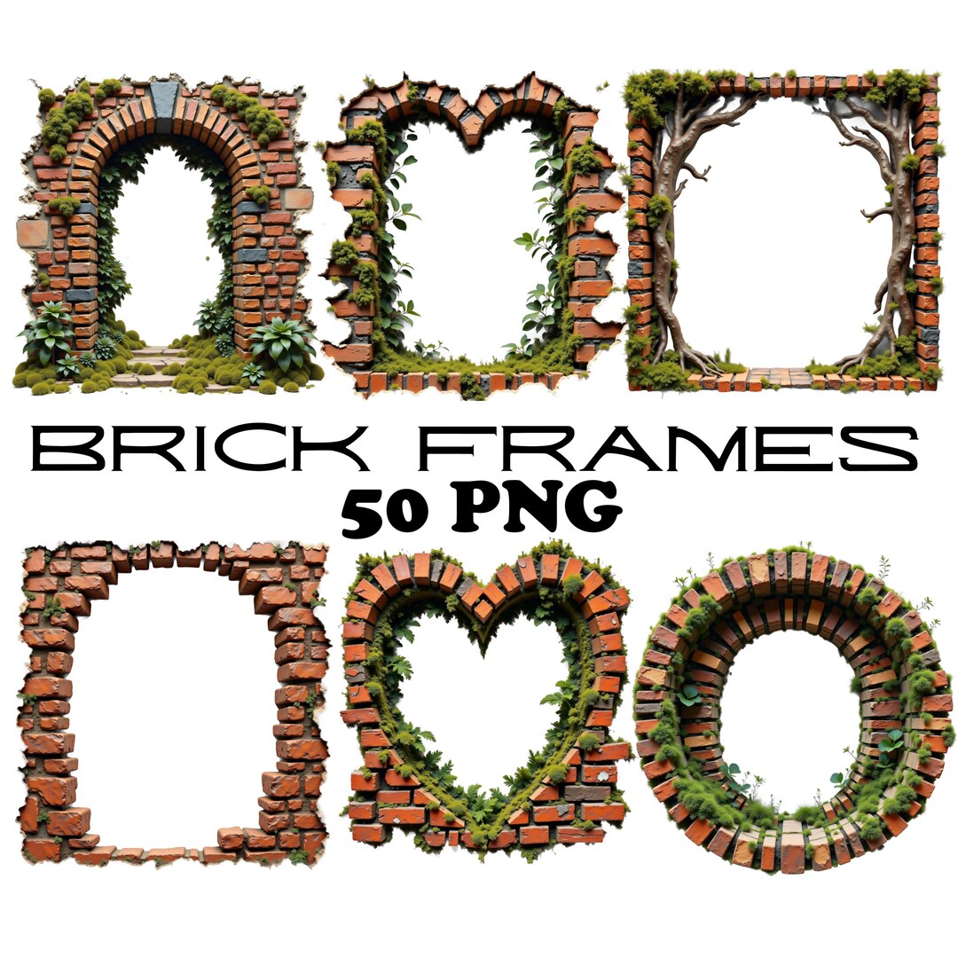 Brick Wall Border Frame Photo Image Clipart PNG Bundle Digital Download ...