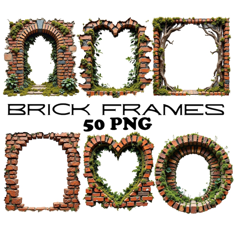 Brick Wall Border Frame Photo Image Clipart PNG Bundle Digital Download ...
