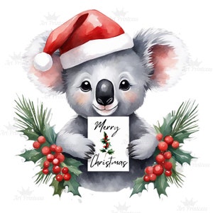 Christmas Koala Watercolor Clipart PNG Festive Koala Bear Graphics ...