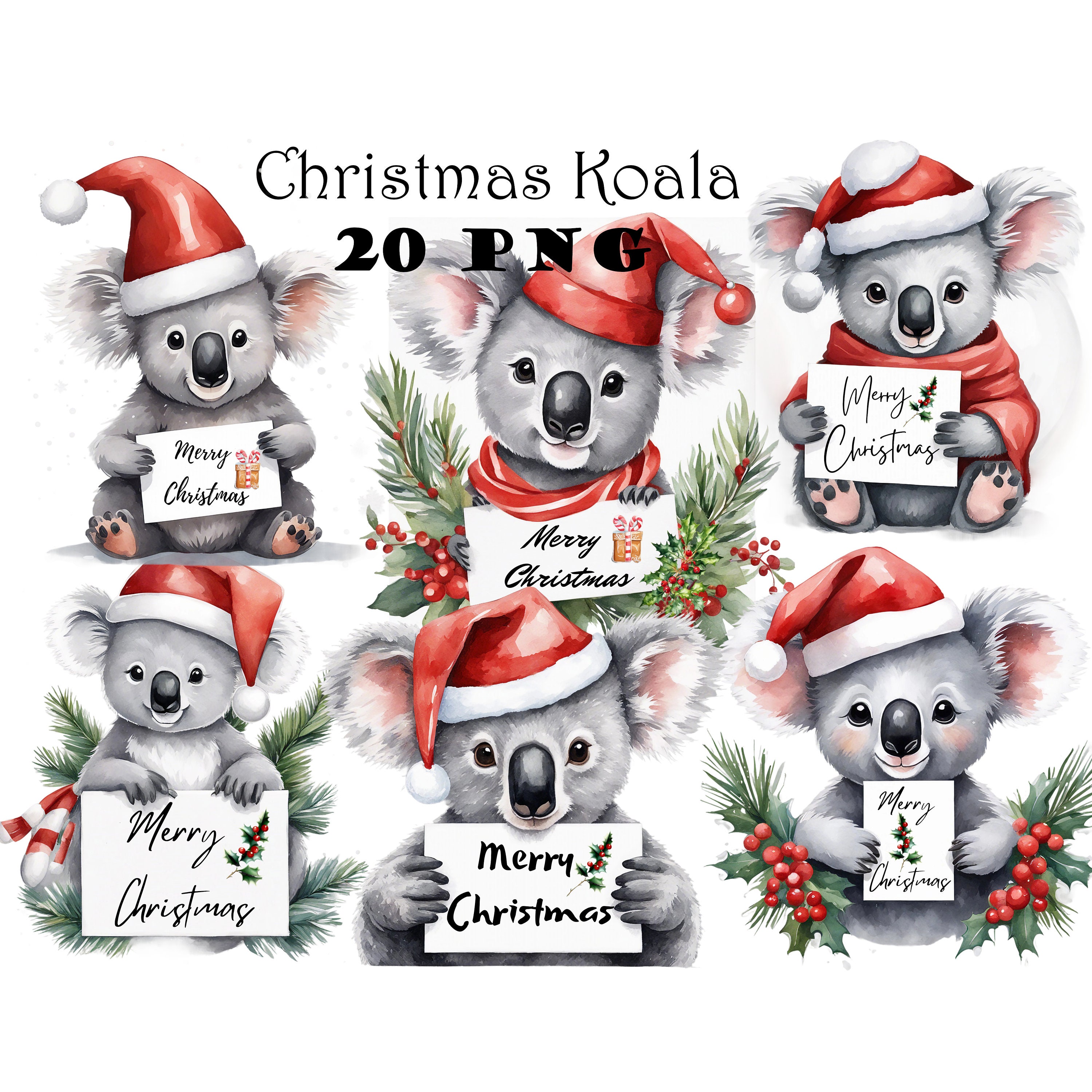 Christmas Koala Watercolor Clipart PNG Festive Koala Bear Graphics ...