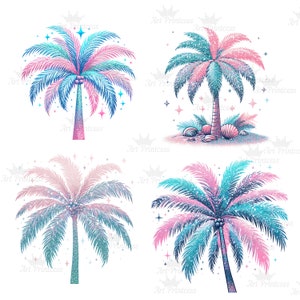 Preppy Palm Tree Glitter Clipart PNG Pastel Tropical Palm Tree Graphics ...